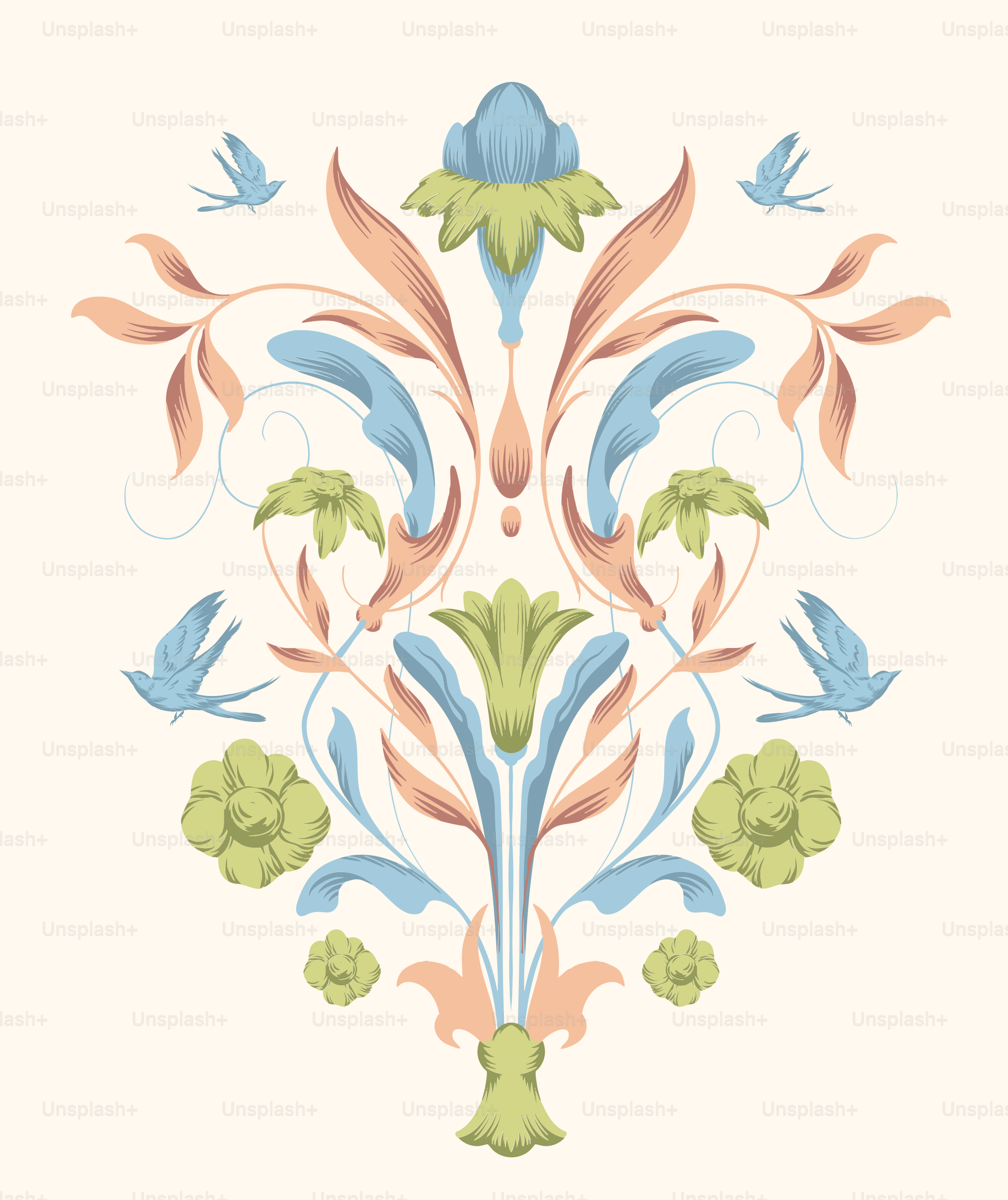 A painting of flowers and leaves on a white background vector – Rococo ...