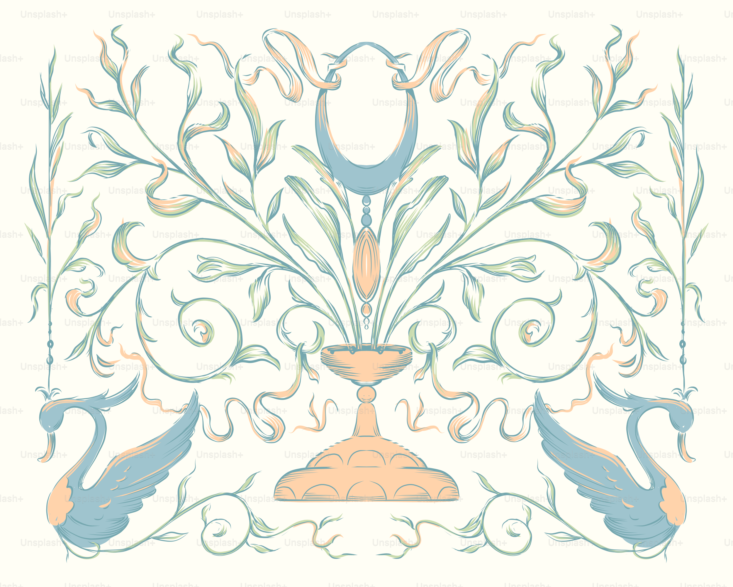 Una imagen de un jarrón con dos pájaros en él vector – Imagen de ...