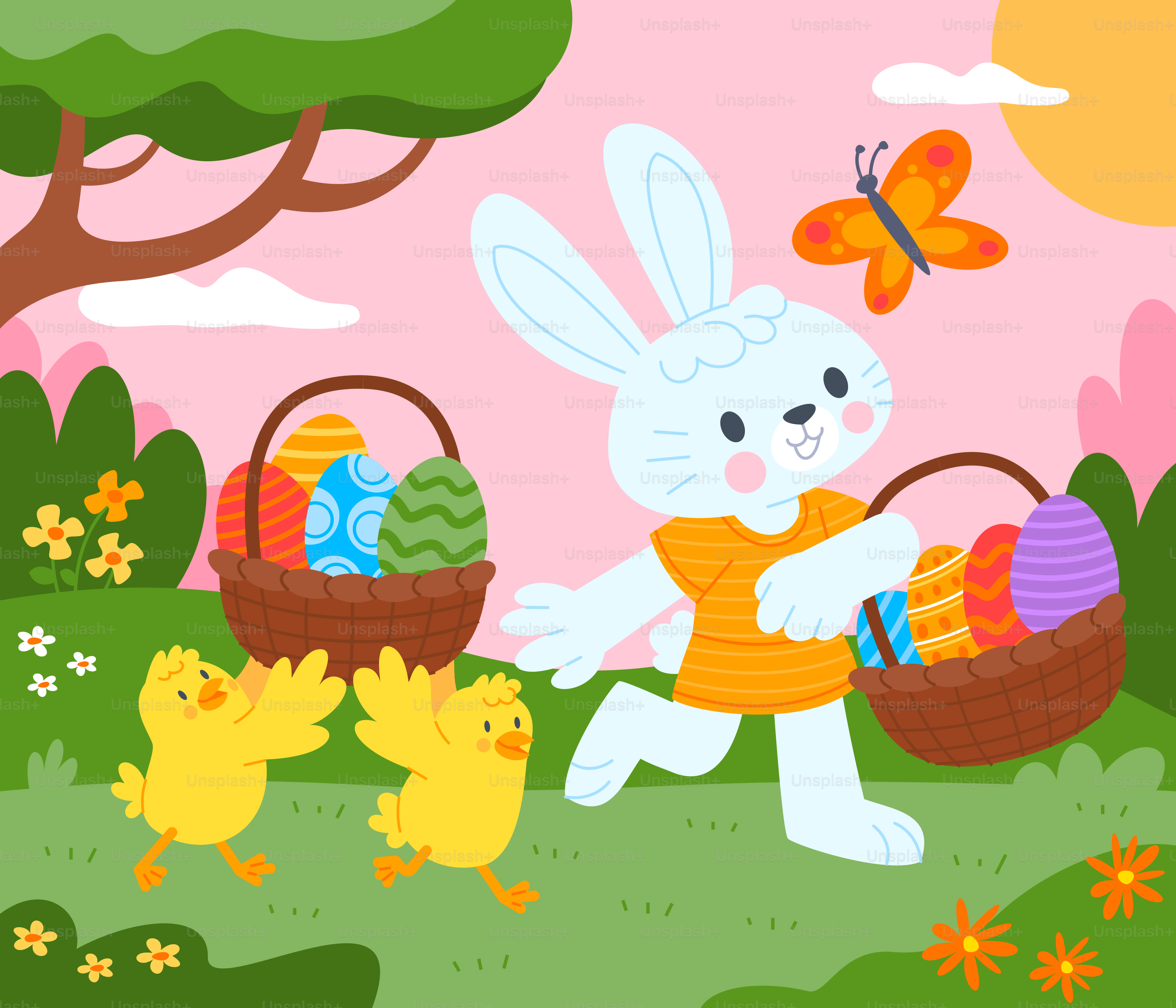 Easter Bunny Cool Rabbit Eggs Hunt Basket Cartoon Stock Vector 2,371