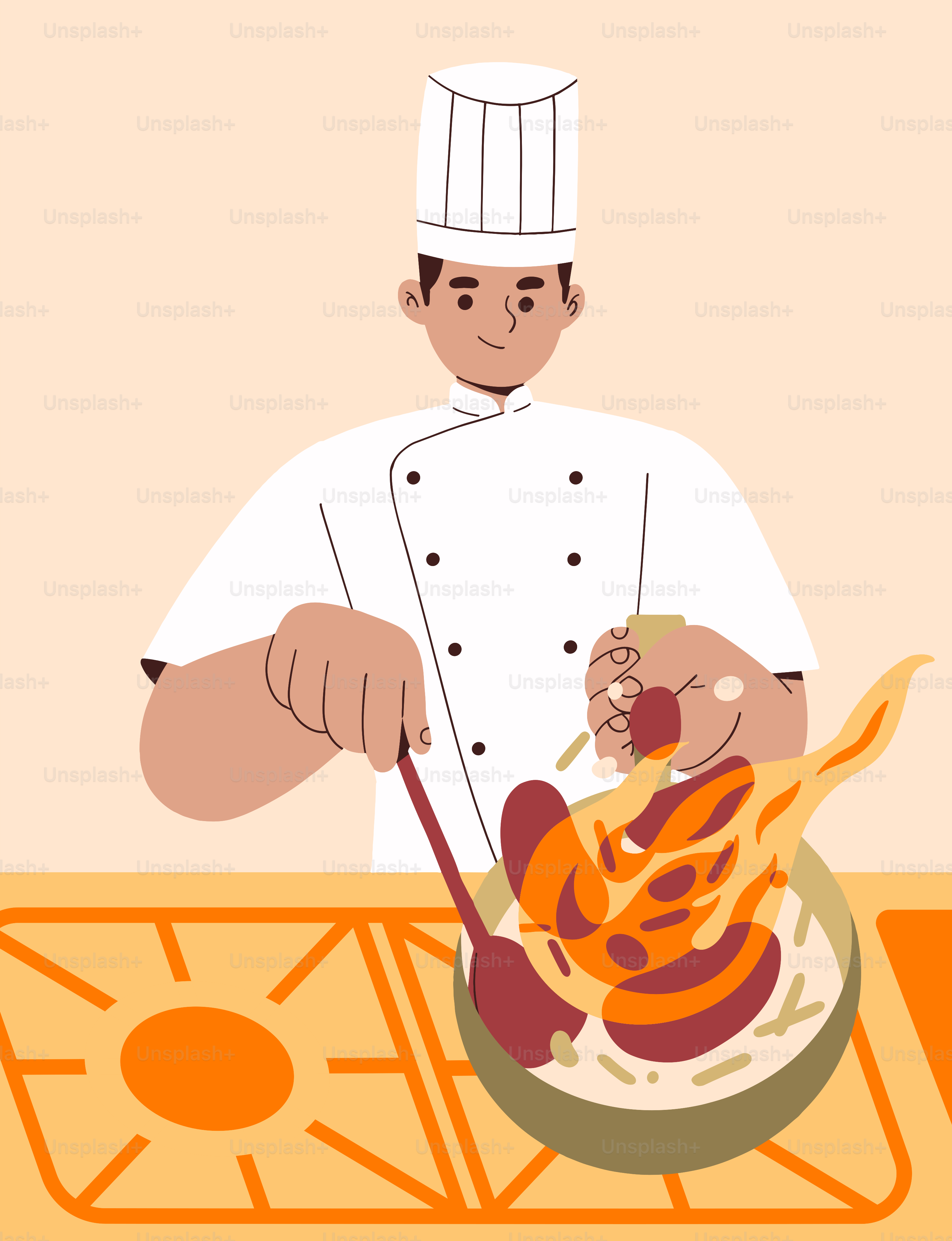 Vektor Seorang koki sedang memasak makanan di atas kompor – Gambar ...