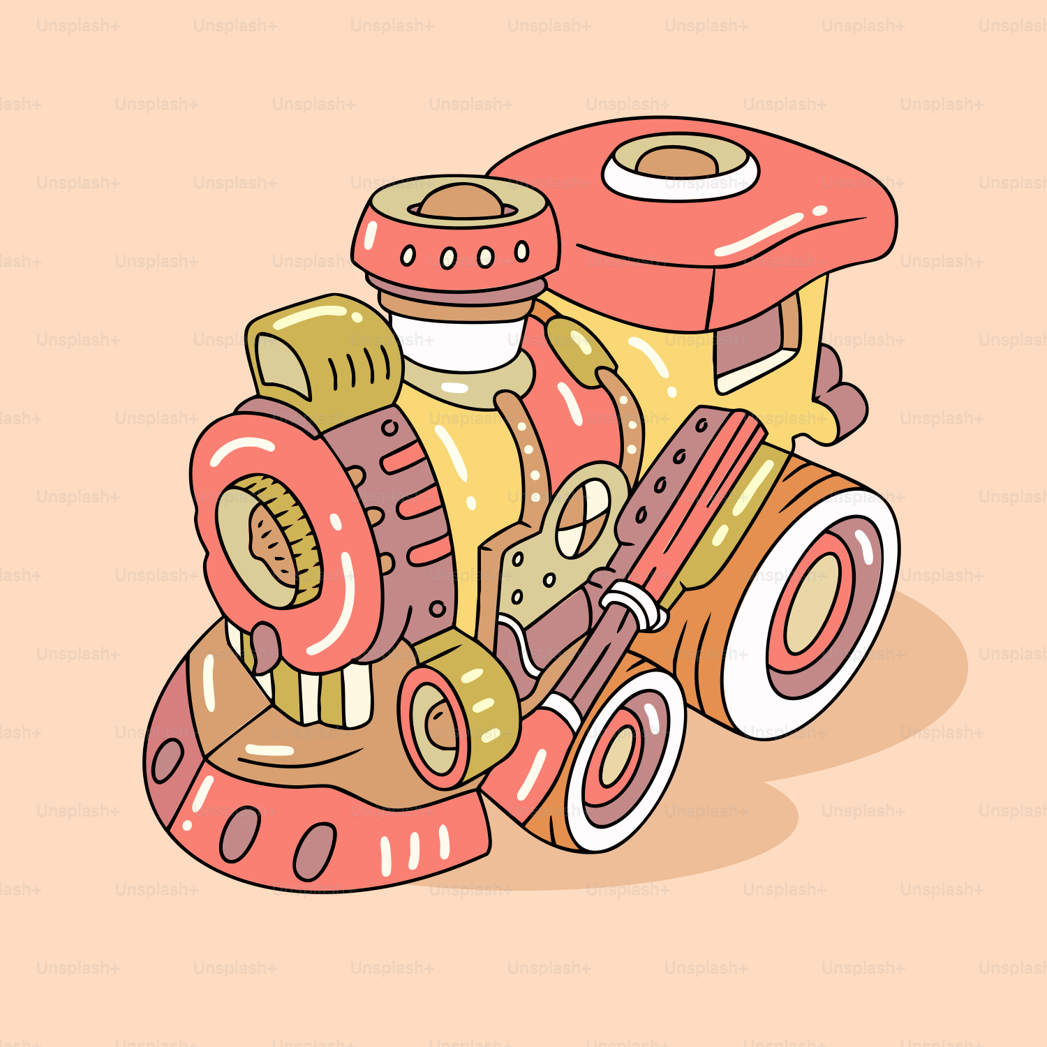 A drawing of a toy engine on a pink background vector – Toys Image on ...