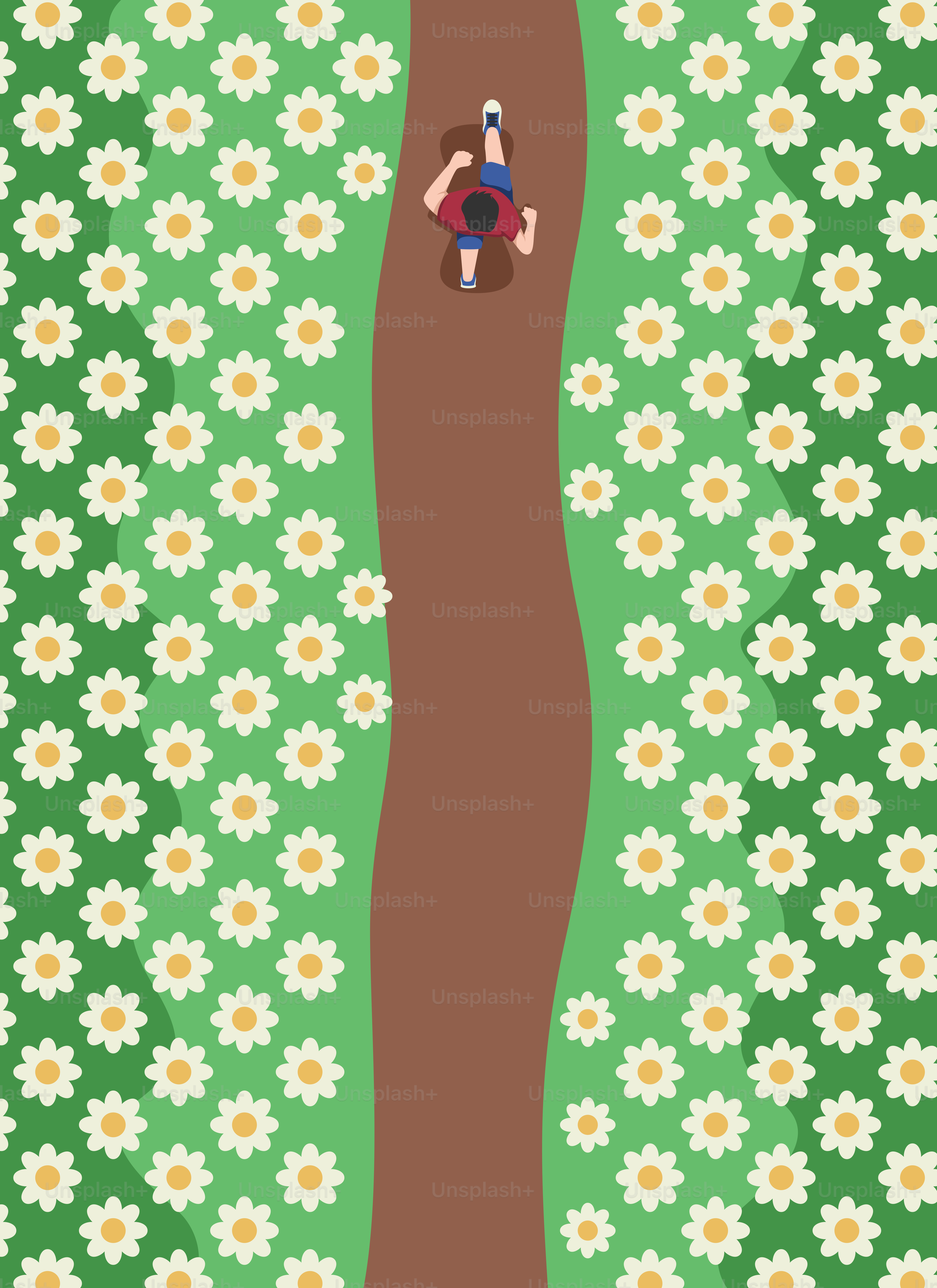 Vektor Seseorang berjalan di jalan setapak di ladang – Gambar Bunga di ...