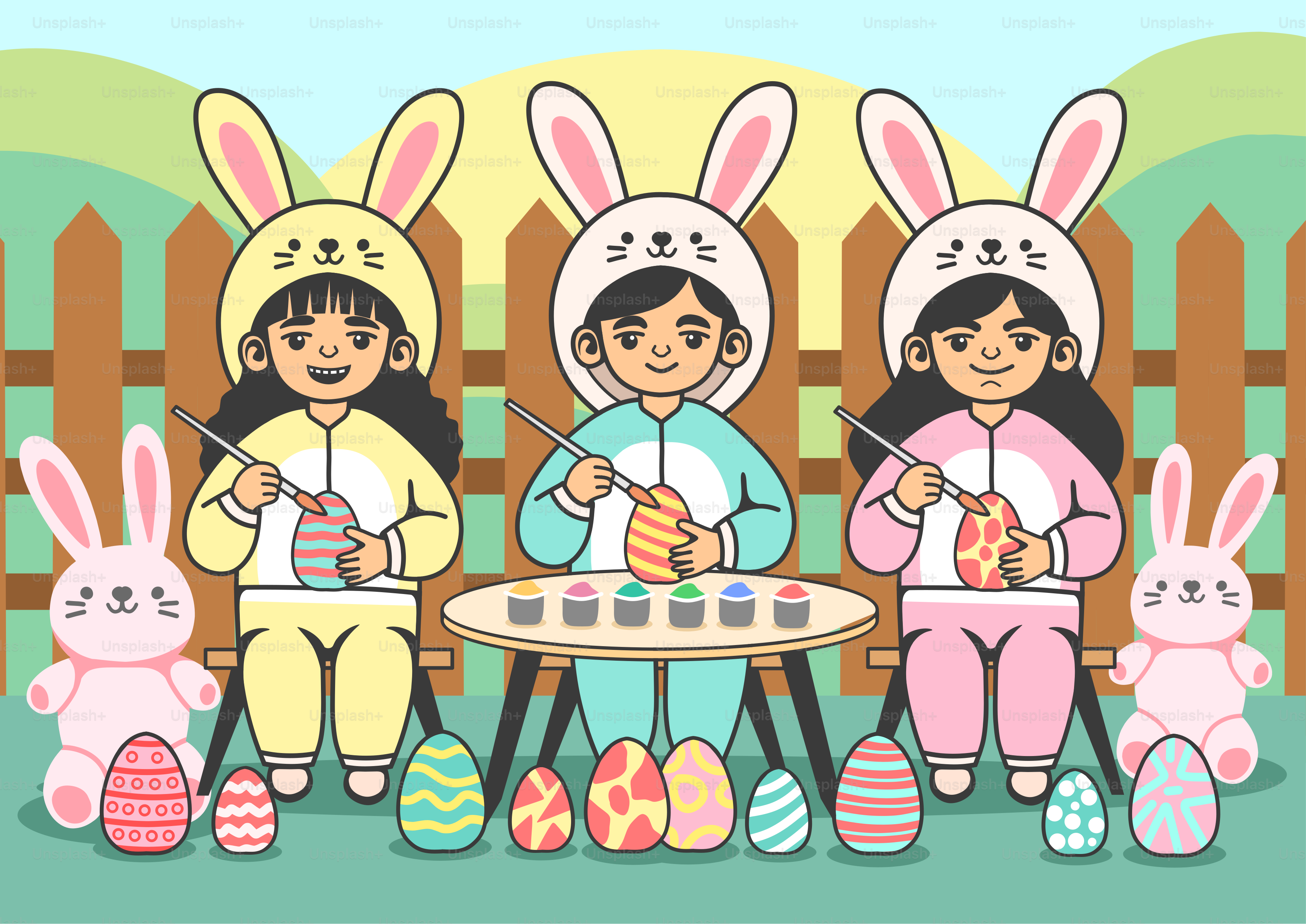 A group of children dressed up in bunny costumes vector – Easter Image ...