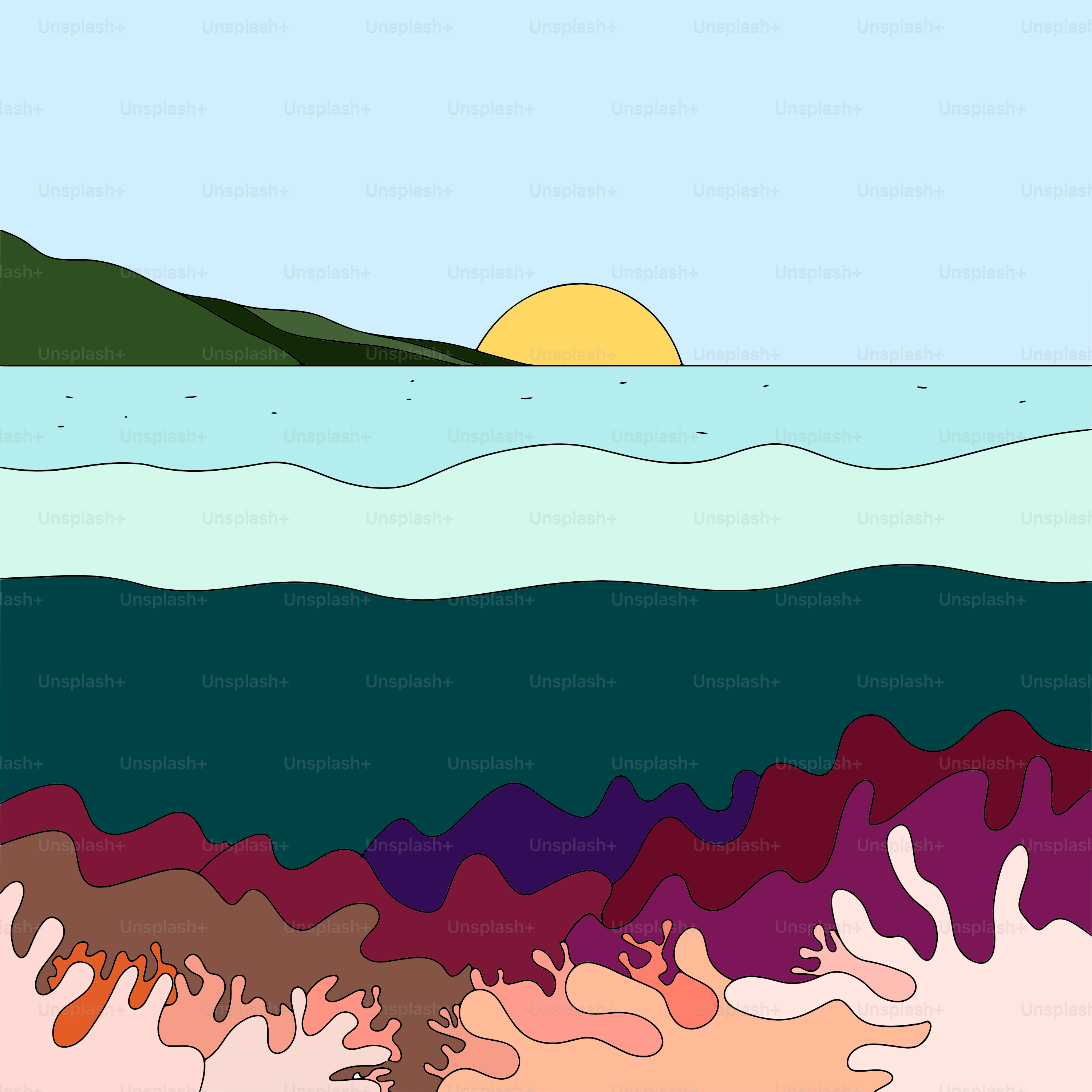 緑豊かな森を流れる川のベクター – Unsplashの背景の画像