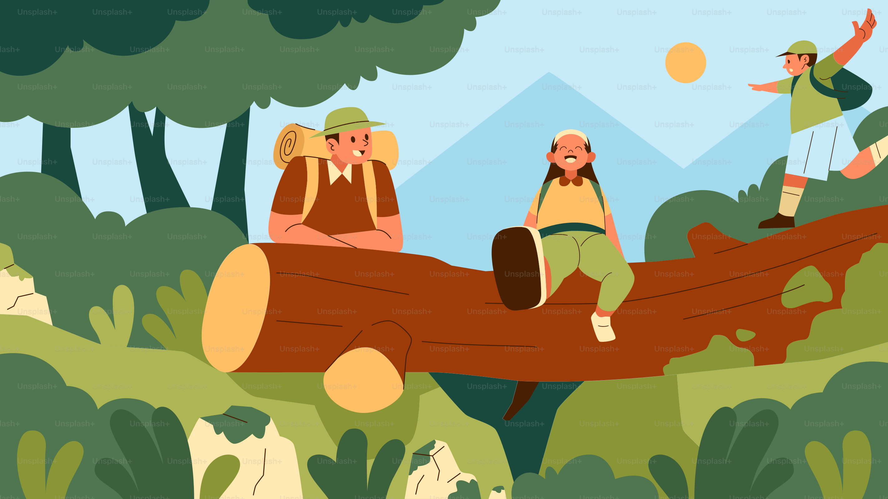 A group of people riding on top of a log vector – Outdoors Image on ...