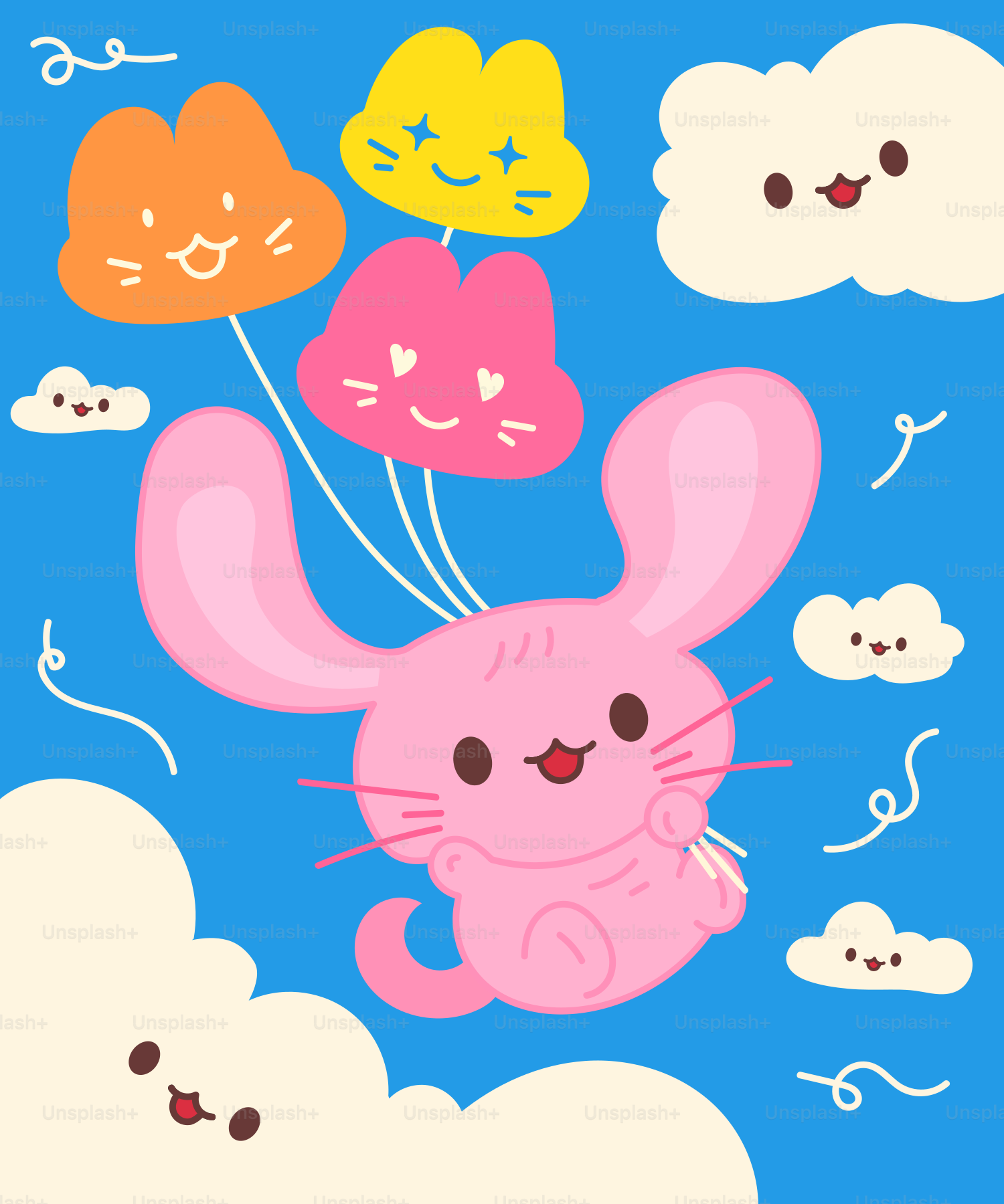 A cartoon bunny flying through the sky with clouds vector – Animal ...