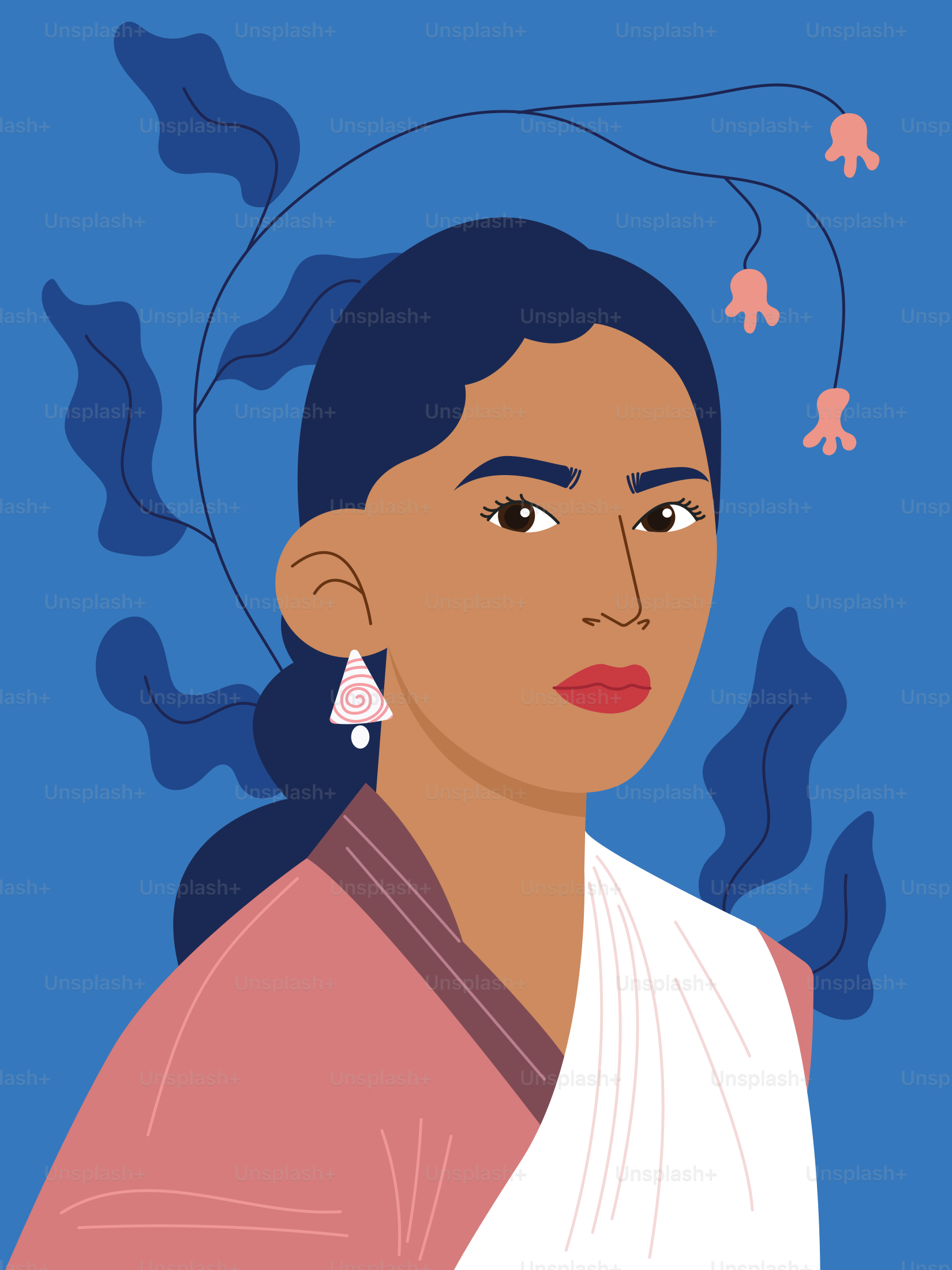 Un retrato de una mujer con fondo floral. vector – Imagen de Retrato en ...