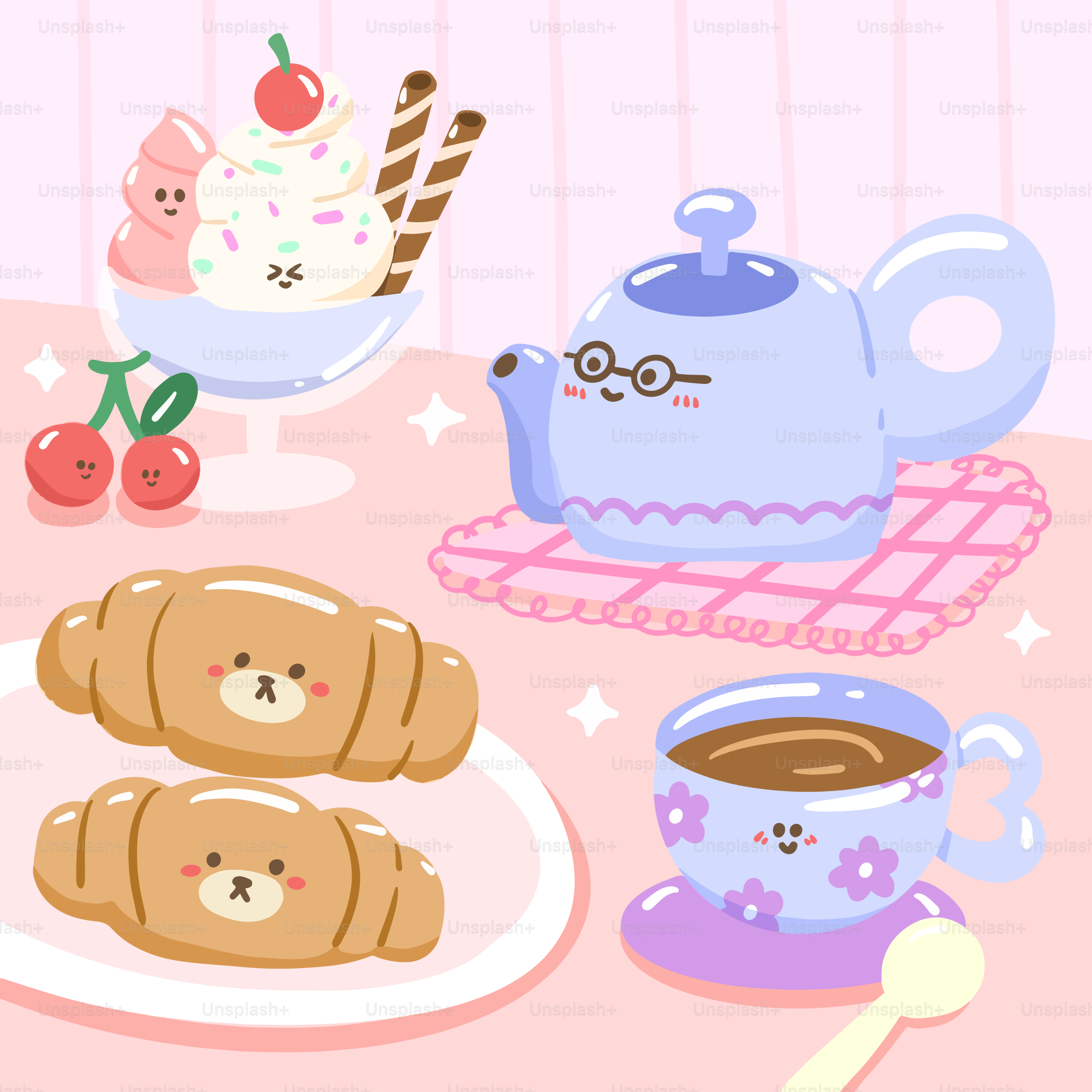 Vektor Ilustrasi waktu minum teh yang lucu dan lezat. – Gambar ...