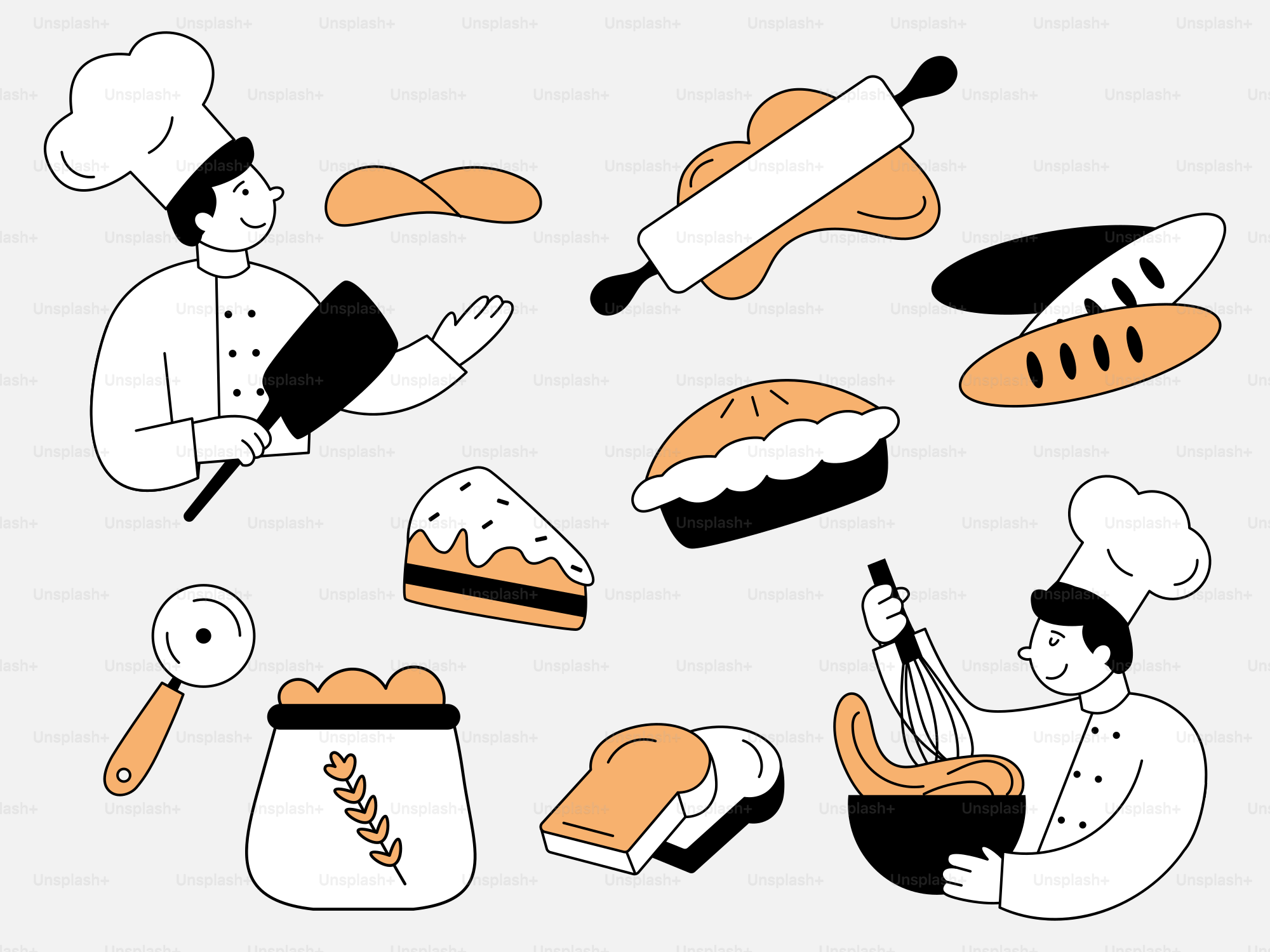 Baking-themed illustration showing the process of baking. vector – Food ...