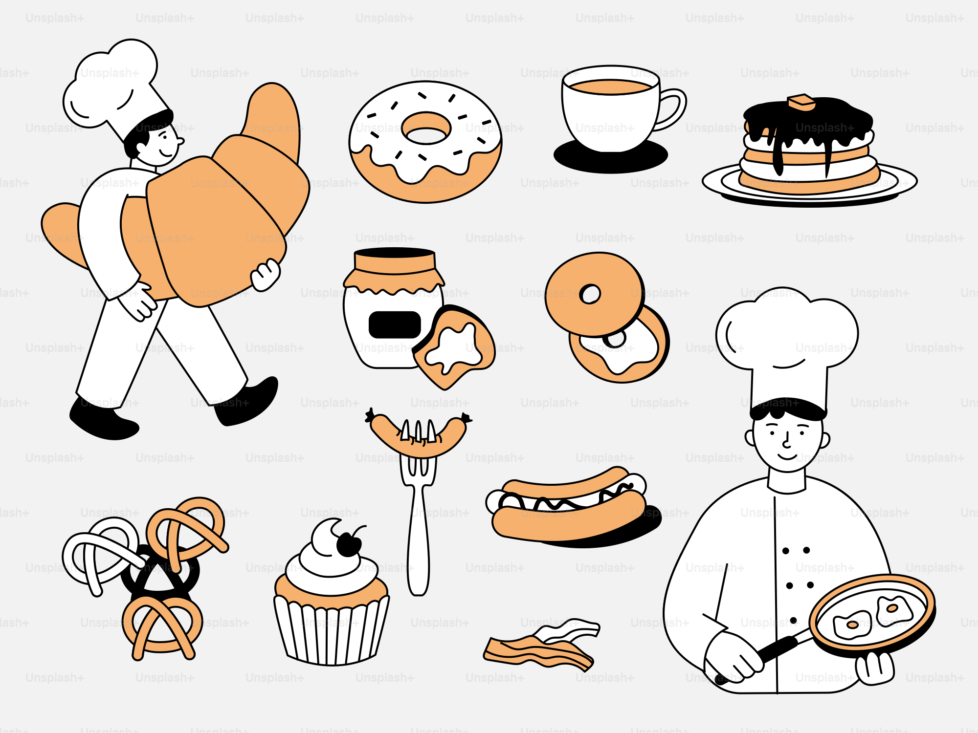 Various food items and chefs are depicted. vector – Food Image on Unsplash