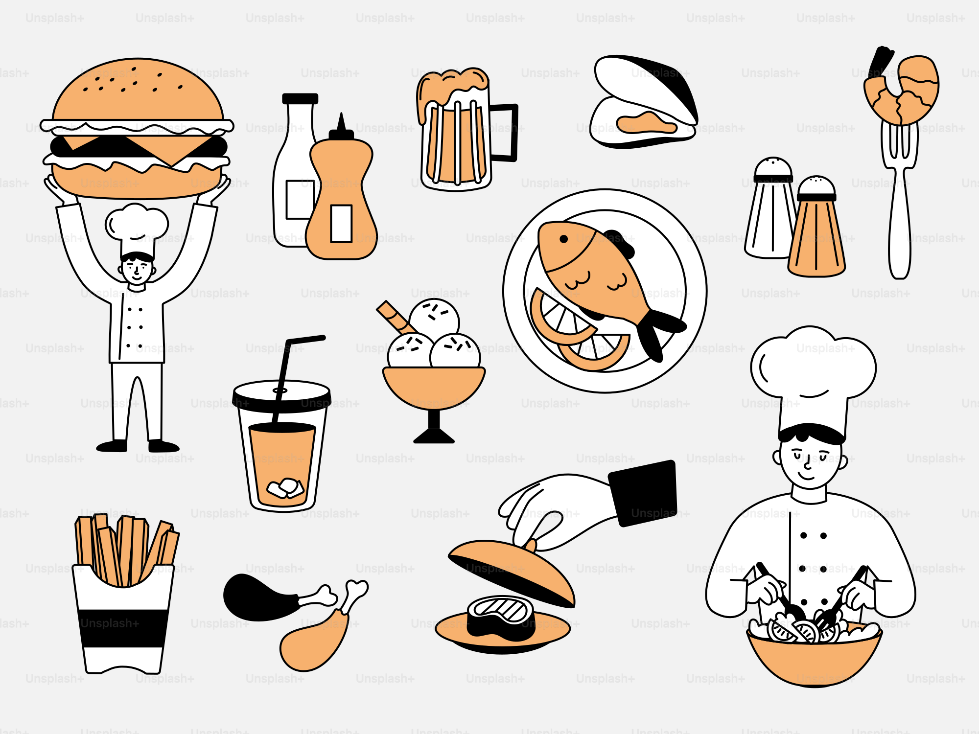 Various food items and chefs are depicted. vector – Food Image on Unsplash