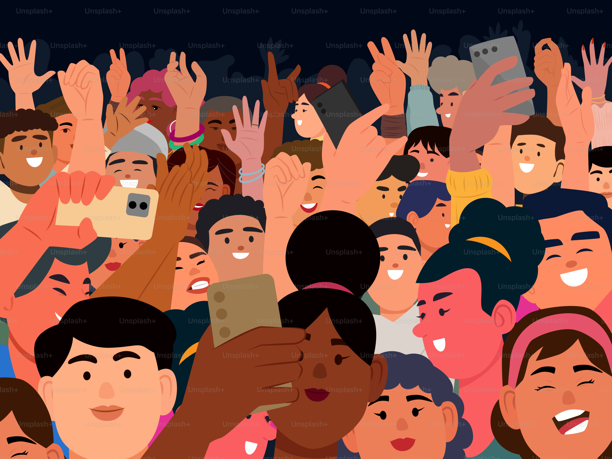 A cheering crowd is taking photos and having fun. vector – Background ...