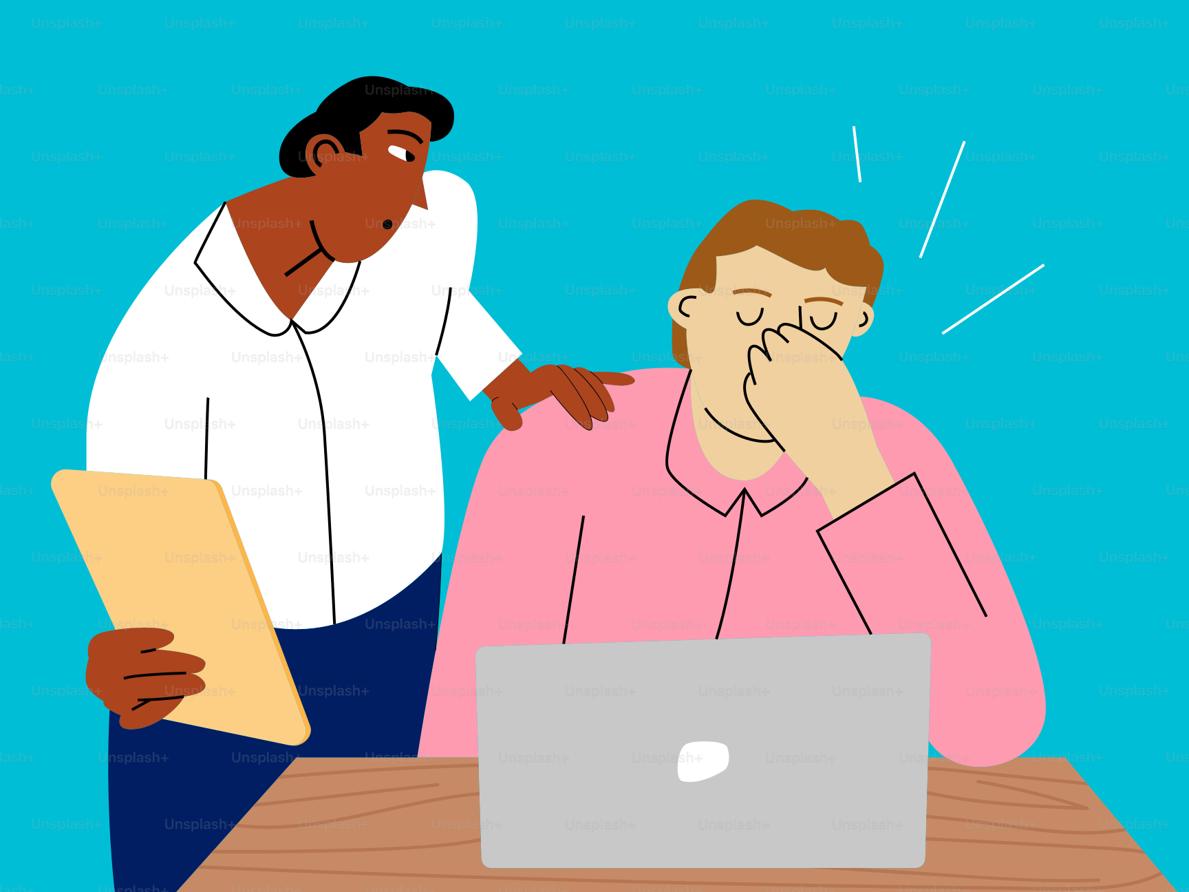 Boss offers support to a stressed employee. vector – Illustration Image ...
