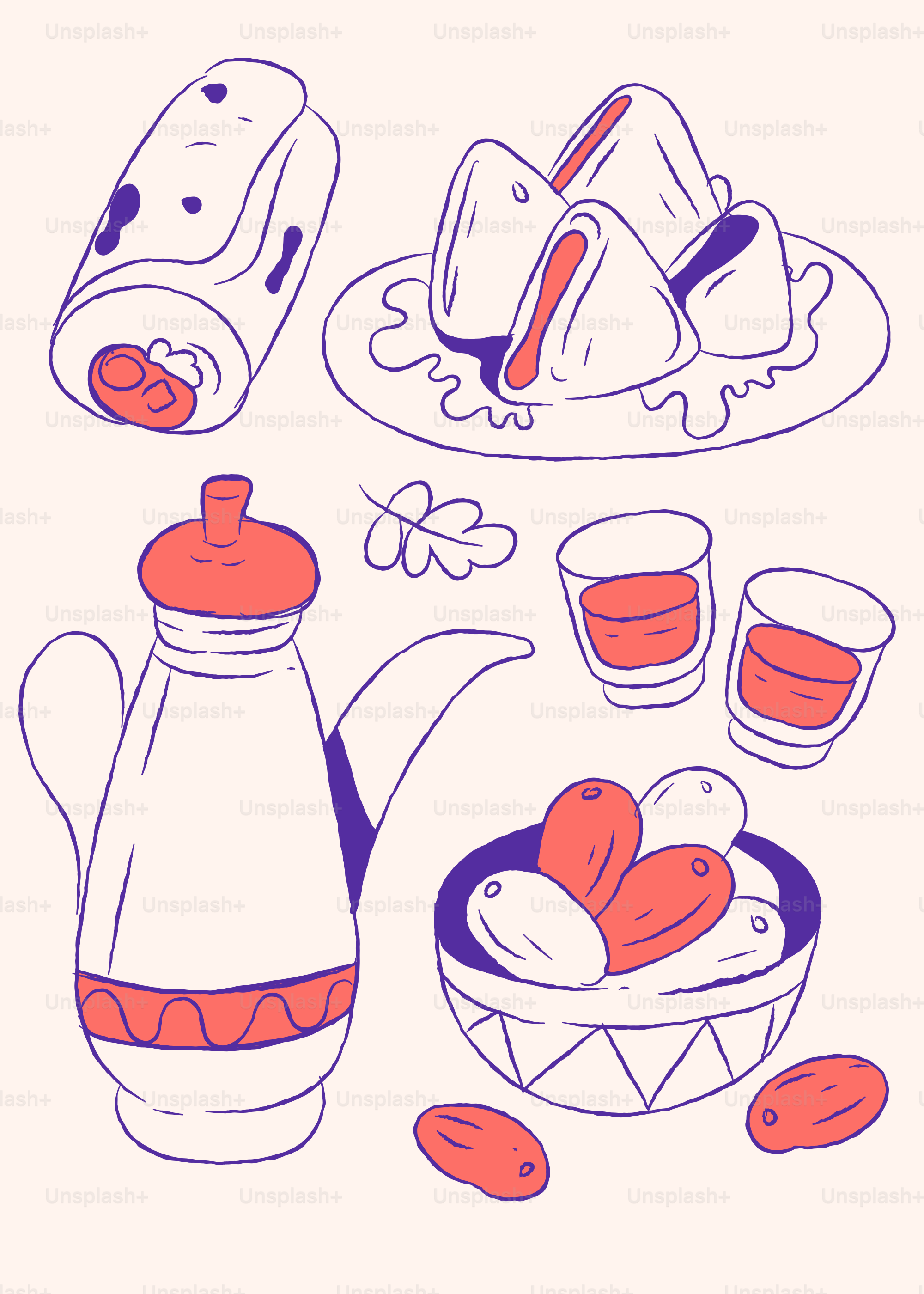 Vektor Makanan dan minuman tradisional Arab ditampilkan. – Gambar ...