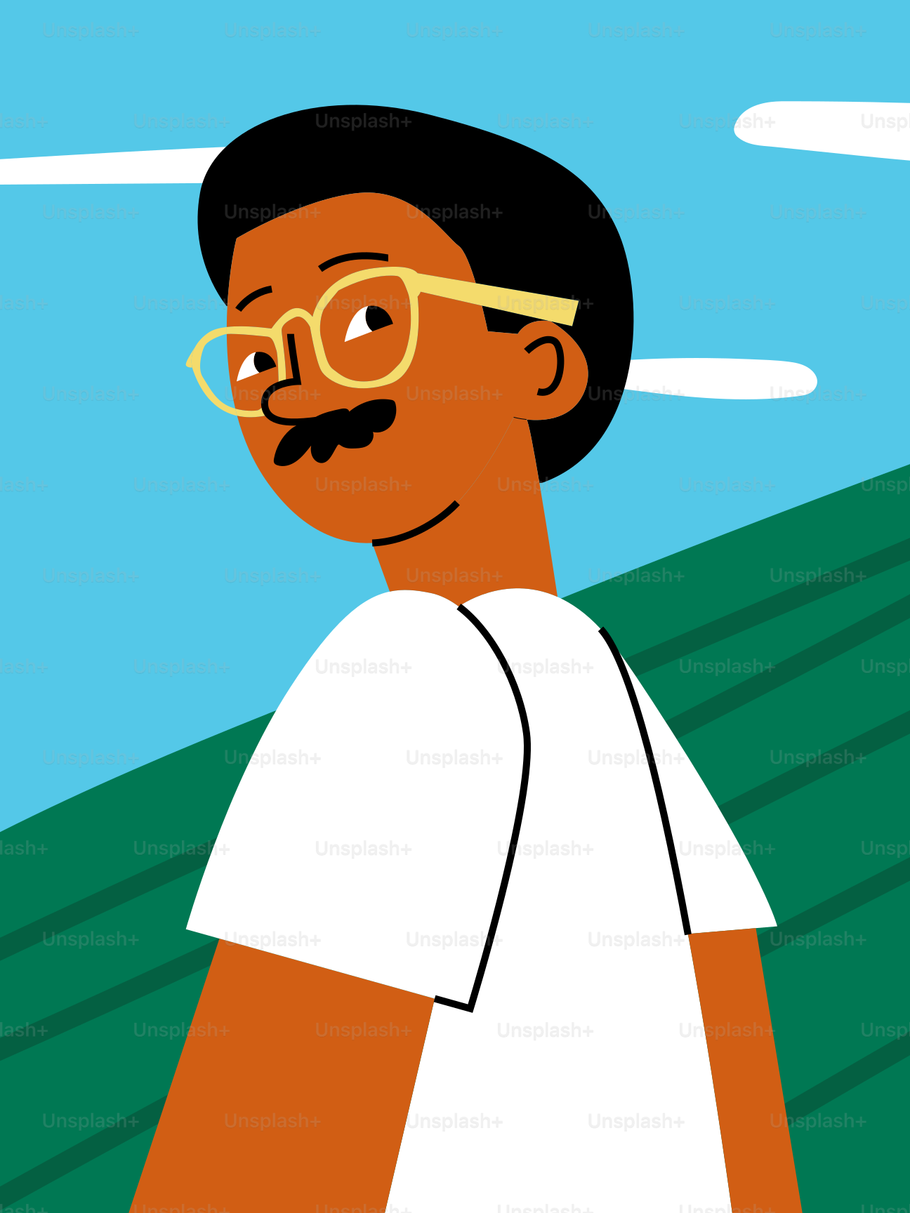 Man with glasses looking back over his shoulder. vector – Illustration ...