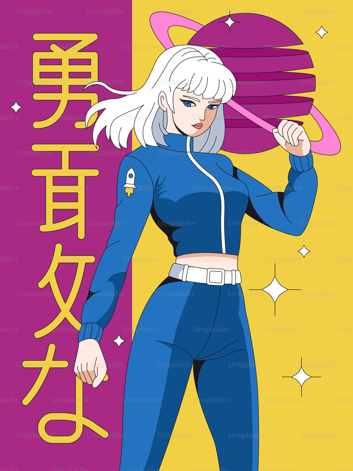 Anime-style space woman with a planetary background. vector – Anime ...