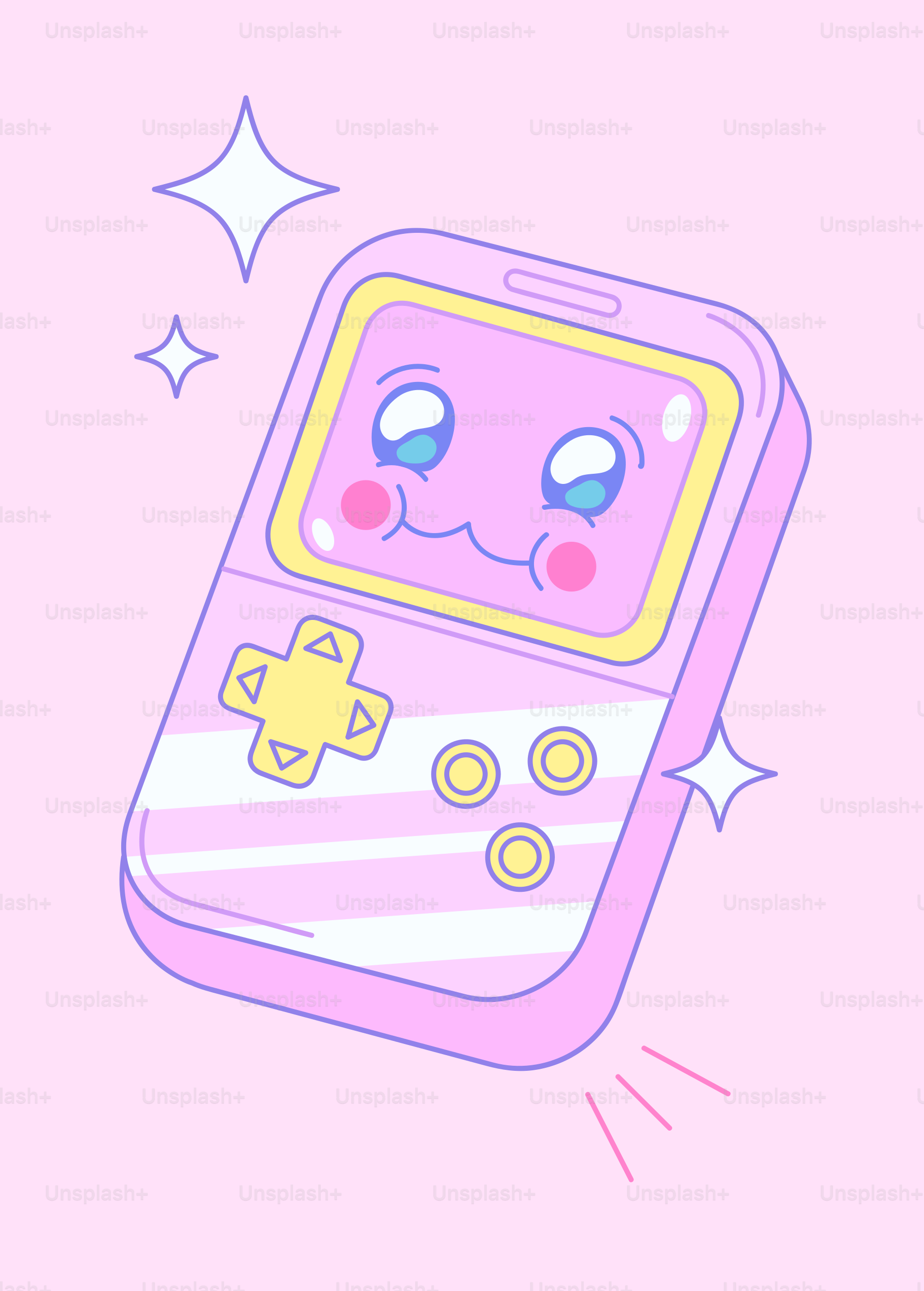 A cute, pink video game console with a happy face. vector – Cartoon ...