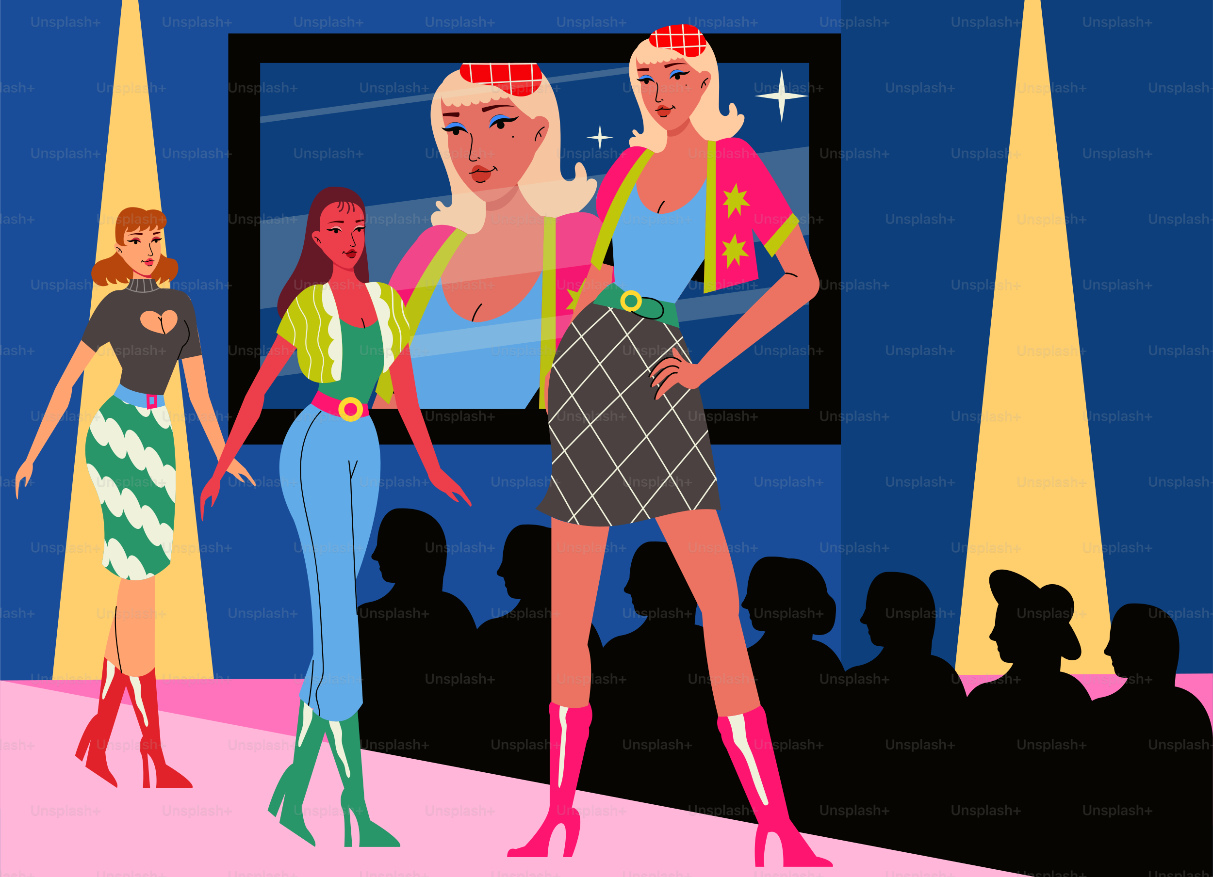 Fashion models are strutting on a runway. vector – Fashion Image on ...