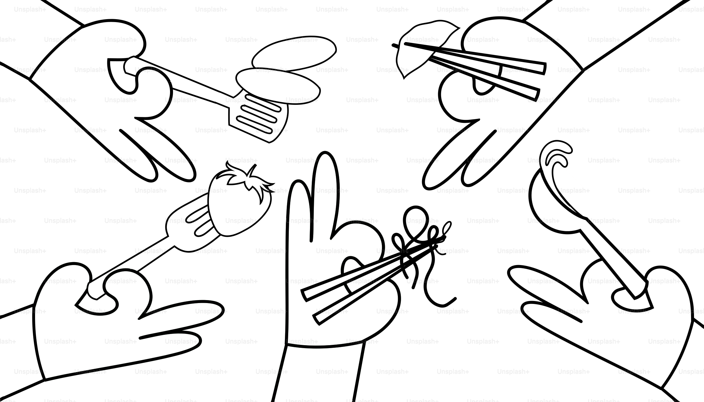 Vektor Makanan yang didekonstruksi: burger, taco, salad, dan hidangan ...