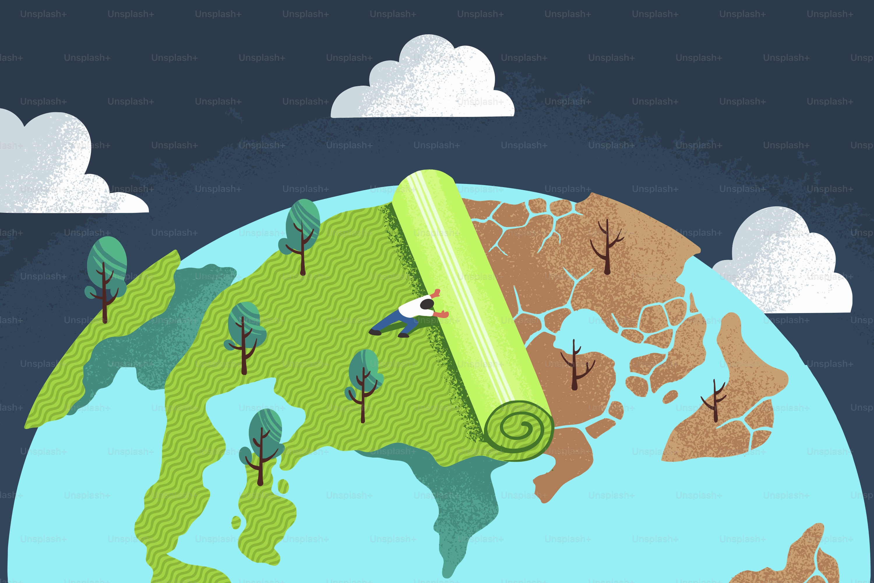 Restoring earth by unrolling a greener landscape. vector – Earth Image ...