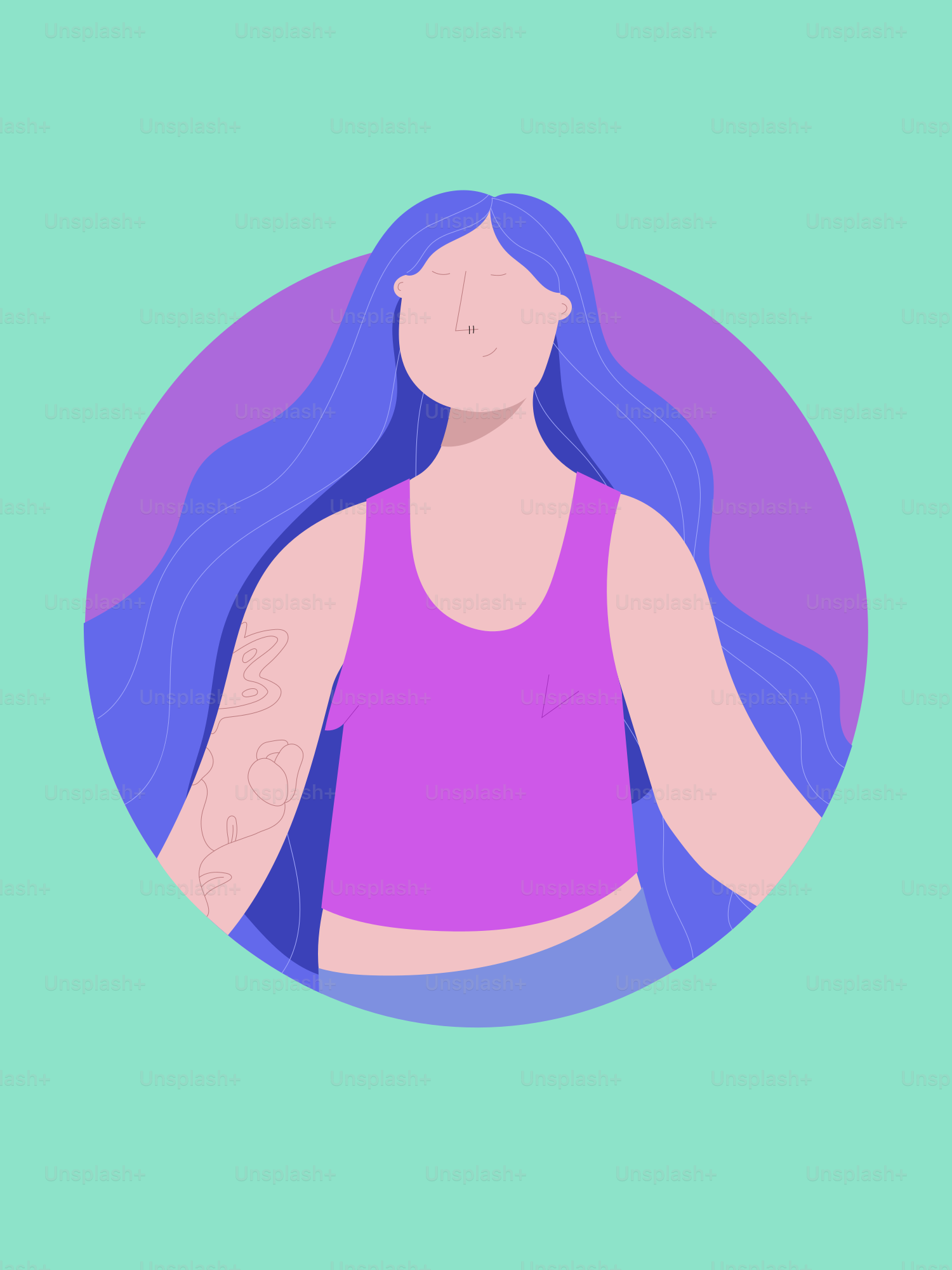 A colorful illustration of a woman with blue hair. vector – Portrait ...