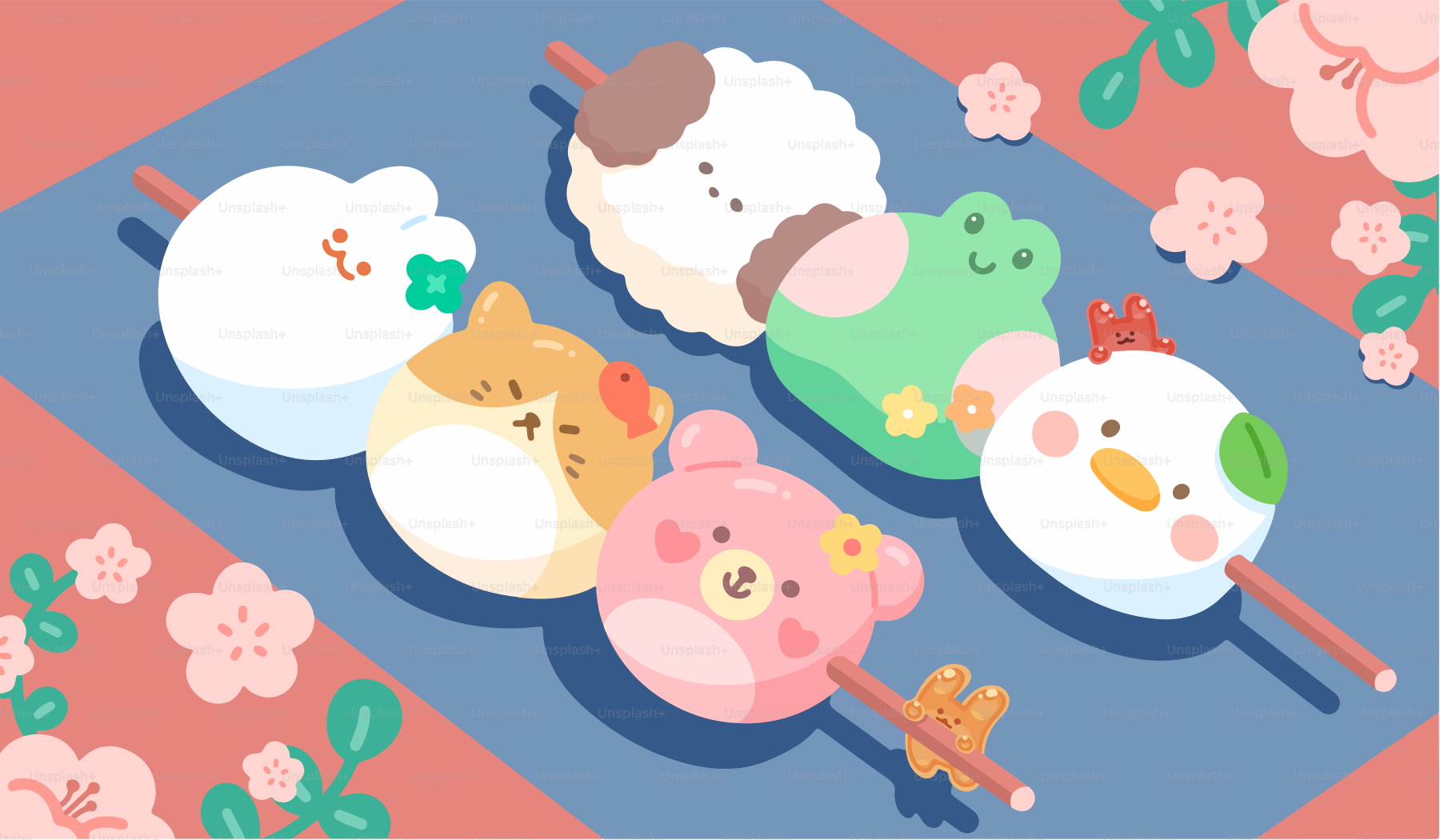 A cute sundae overflowing with adorable characters! vector – Cartoon ...