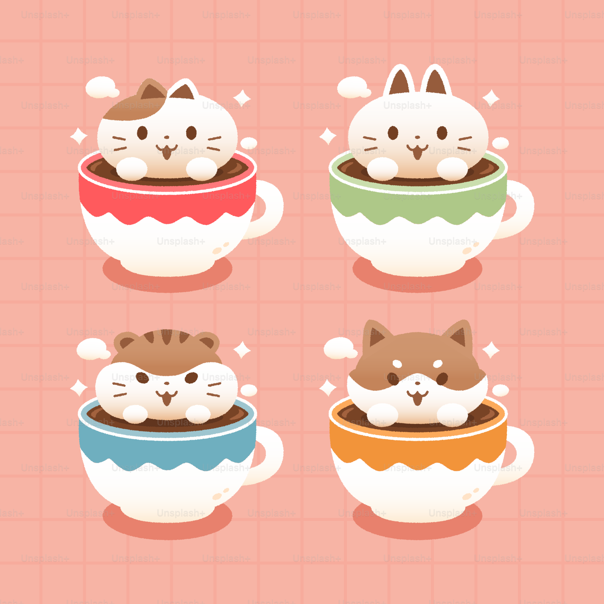 Cute animals enjoying their coffee in cups. vector – Coffee Image on ...
