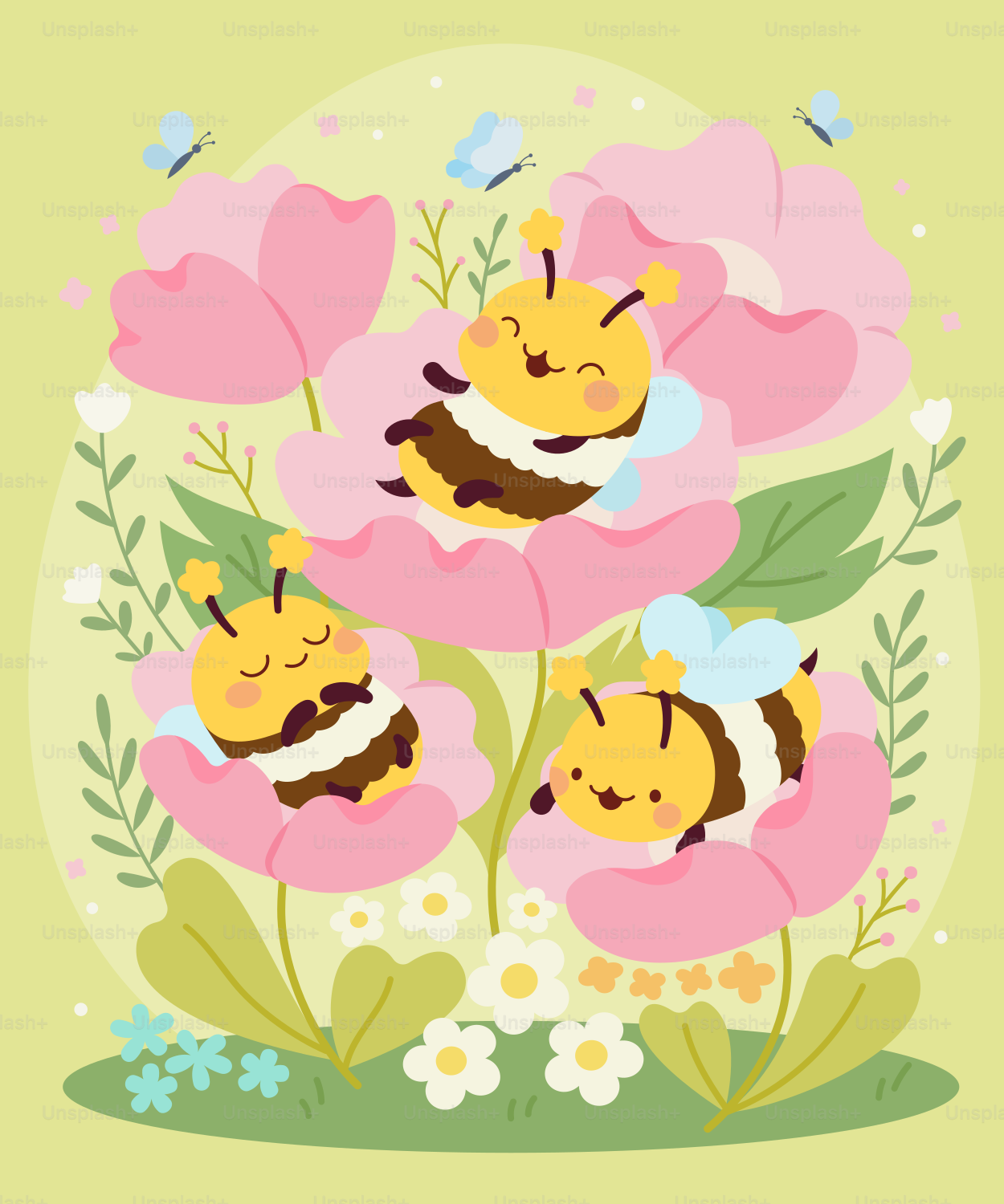 Happy bees relaxing in pink flowers. vector – Flower Image on Unsplash