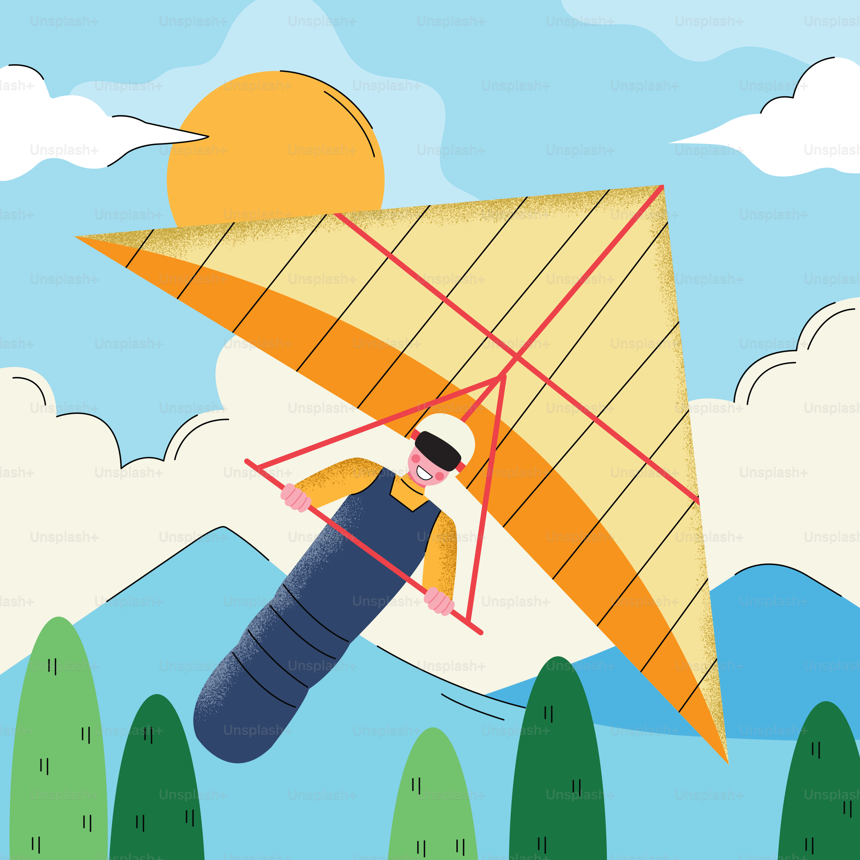 A person glides on a hang glider in the sky. vector – Travel Image on ...