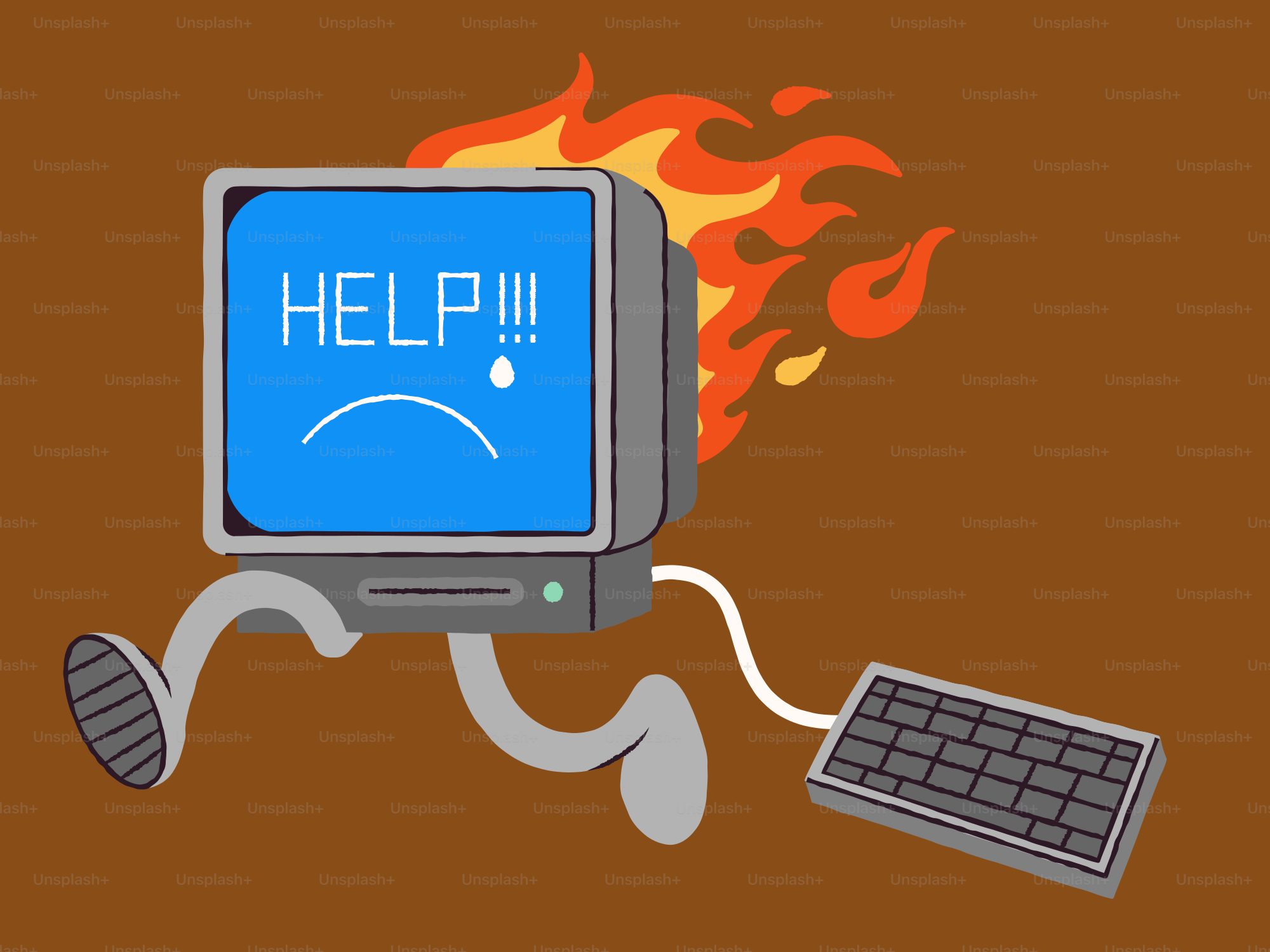 A computer is running away on fire. vector – Illustration Image on Unsplash