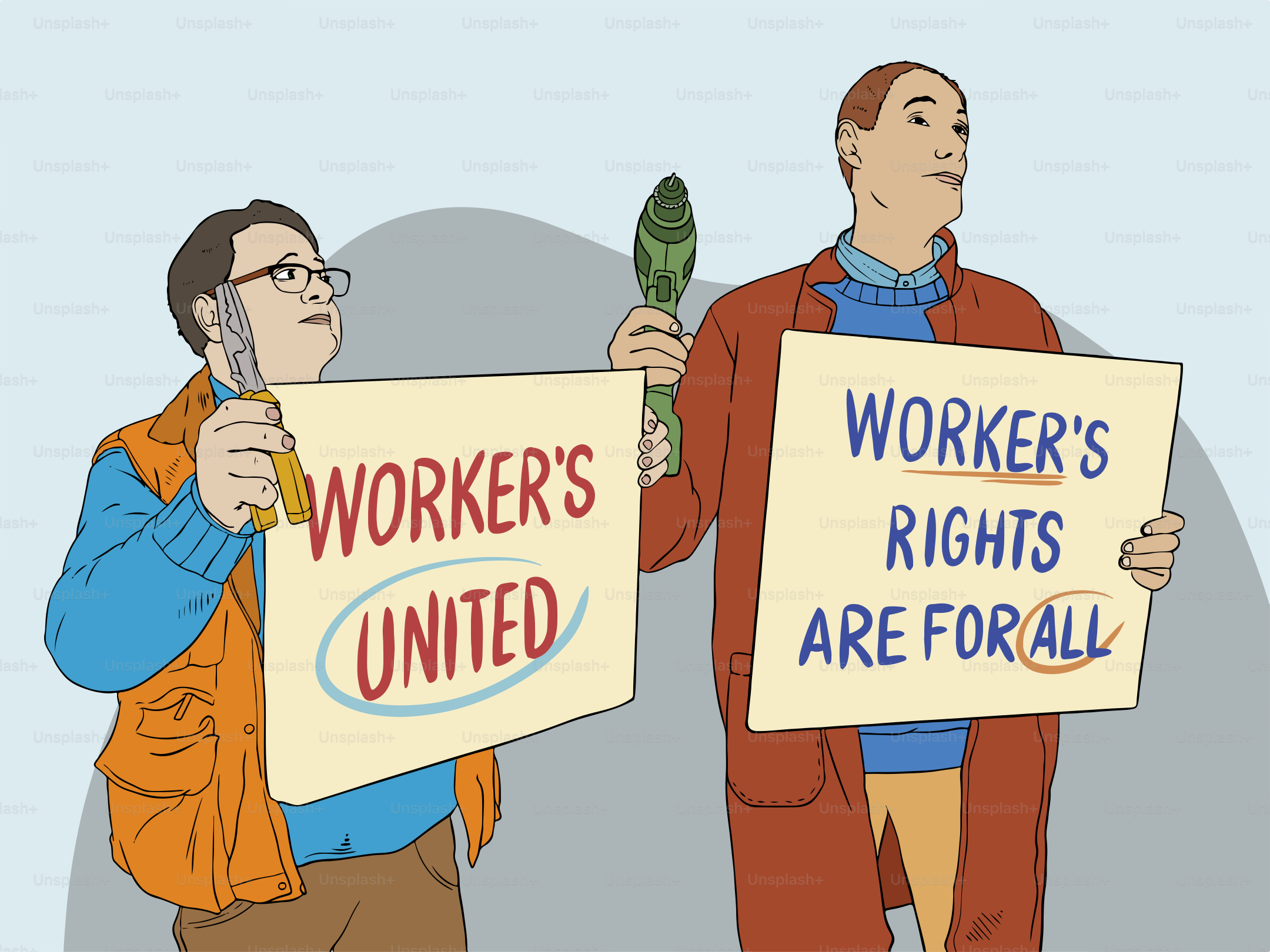 People are protesting for worker's rights with signs. vector ...