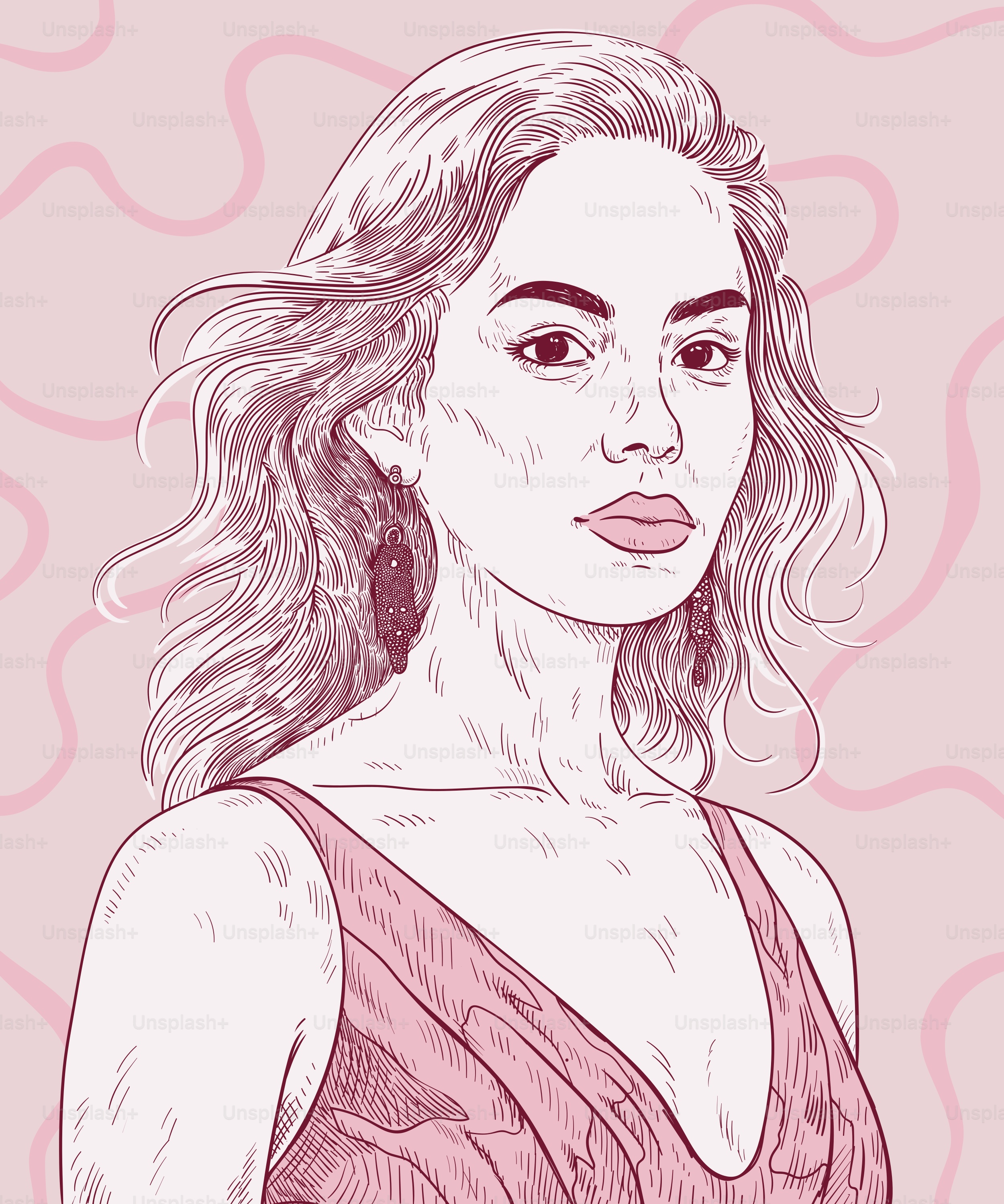 Here's the caption: a woman's portrait in pink tones. vector – Art ...