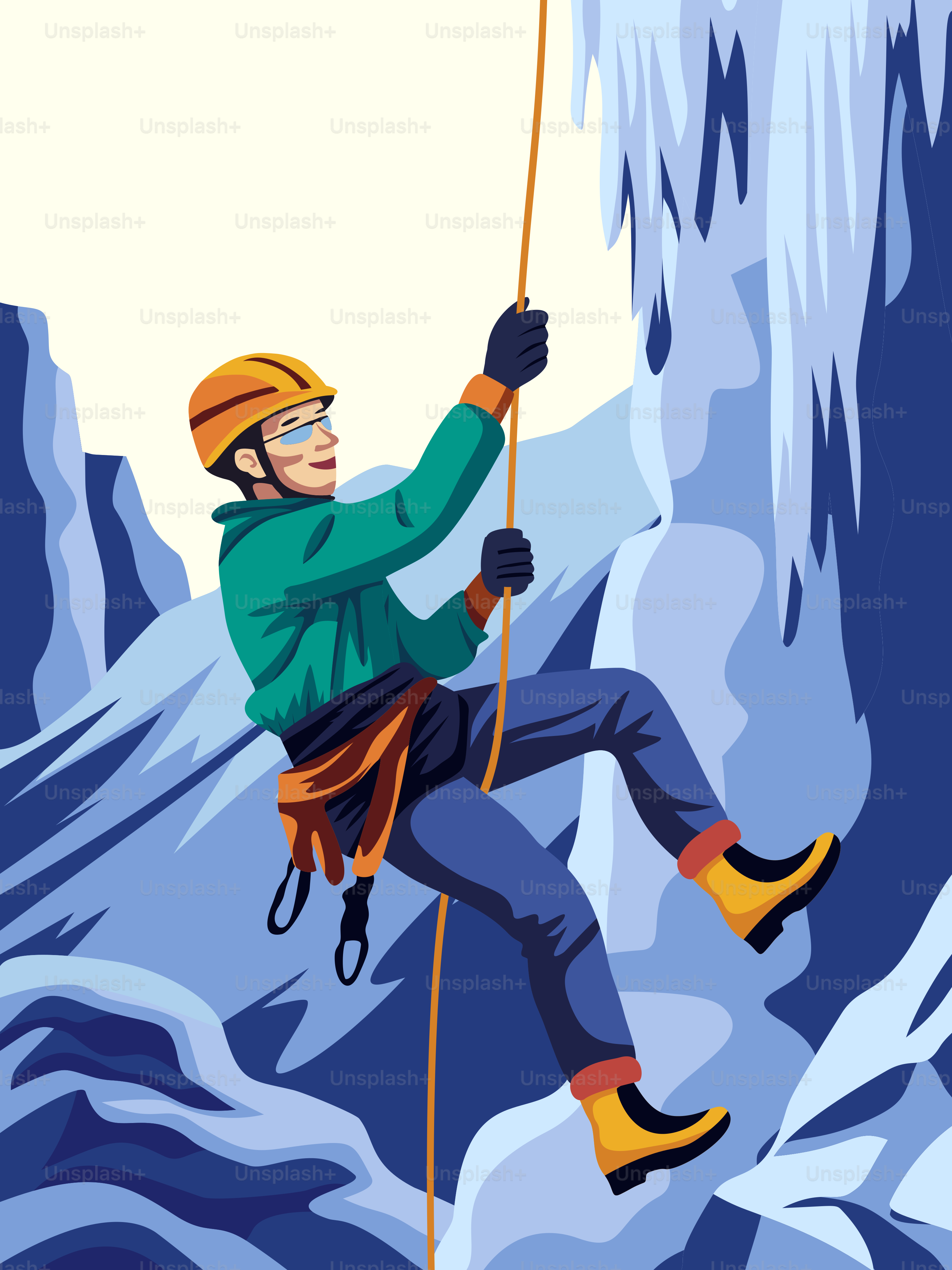 Climber ascends a frozen icefall with rope. vector – Sport Image on ...