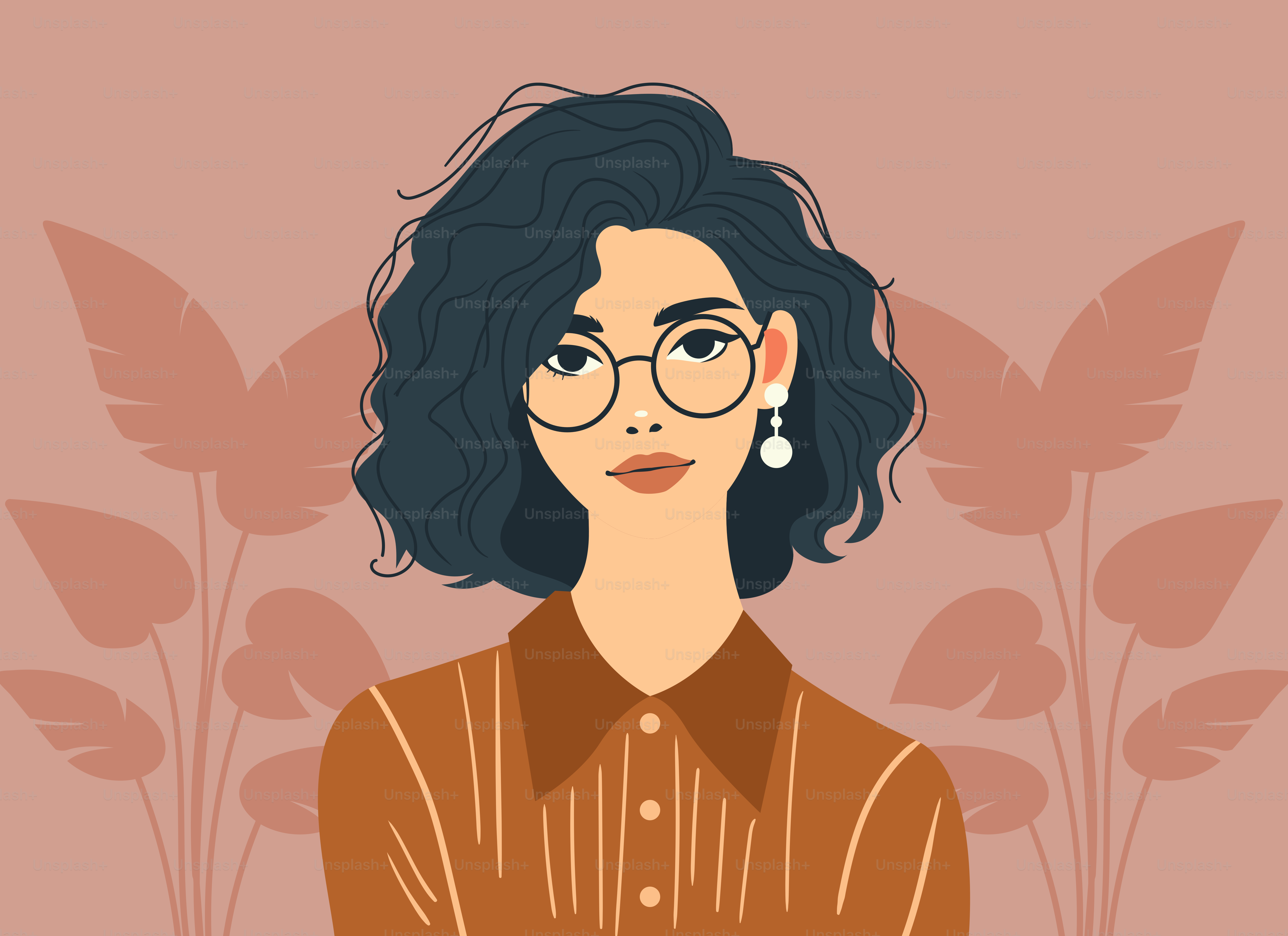 A stylish woman with glasses poses for the camera. vector – Portrait ...