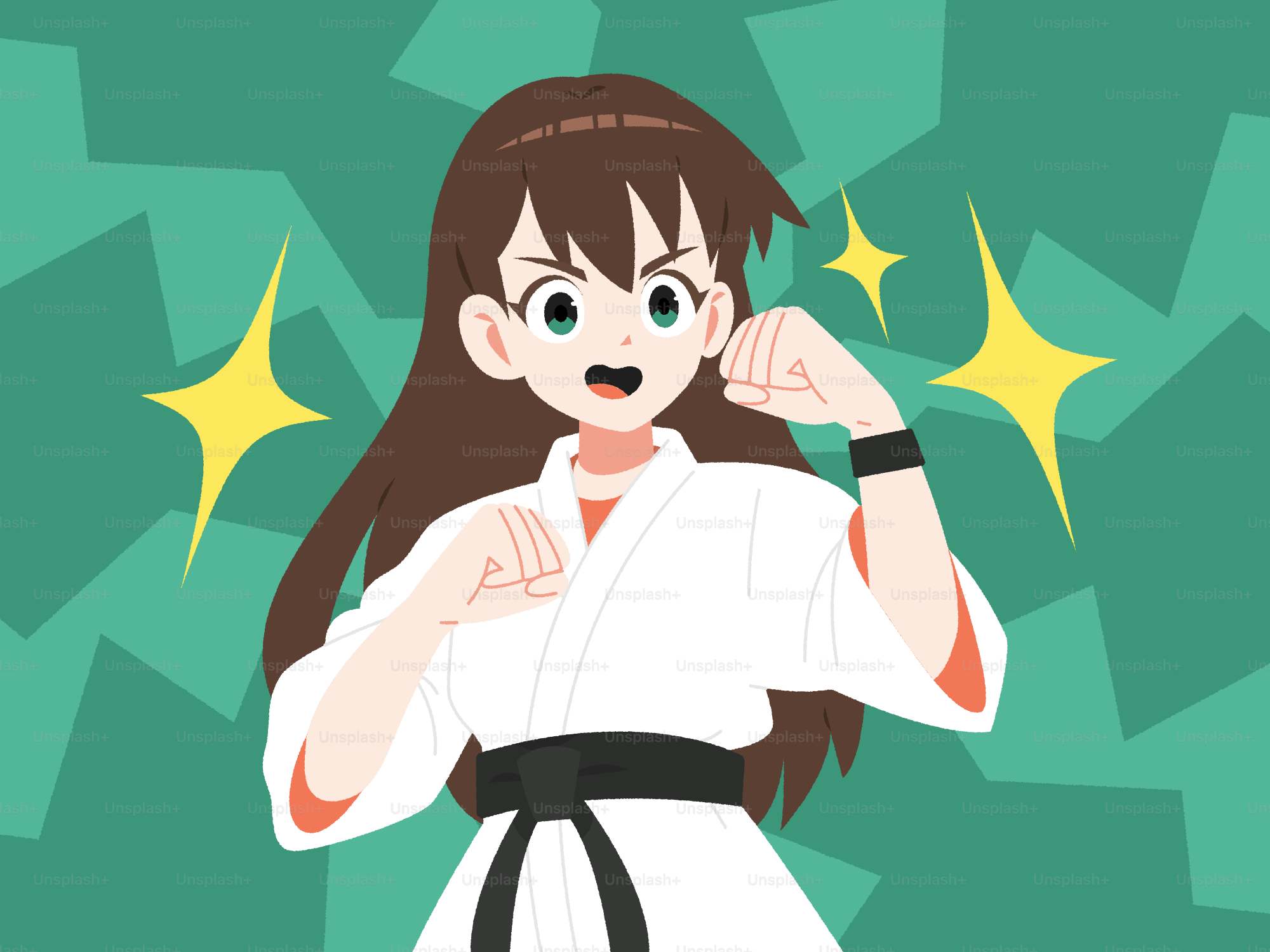 Una chica de dibujos animados está lista para una pelea. vector ...