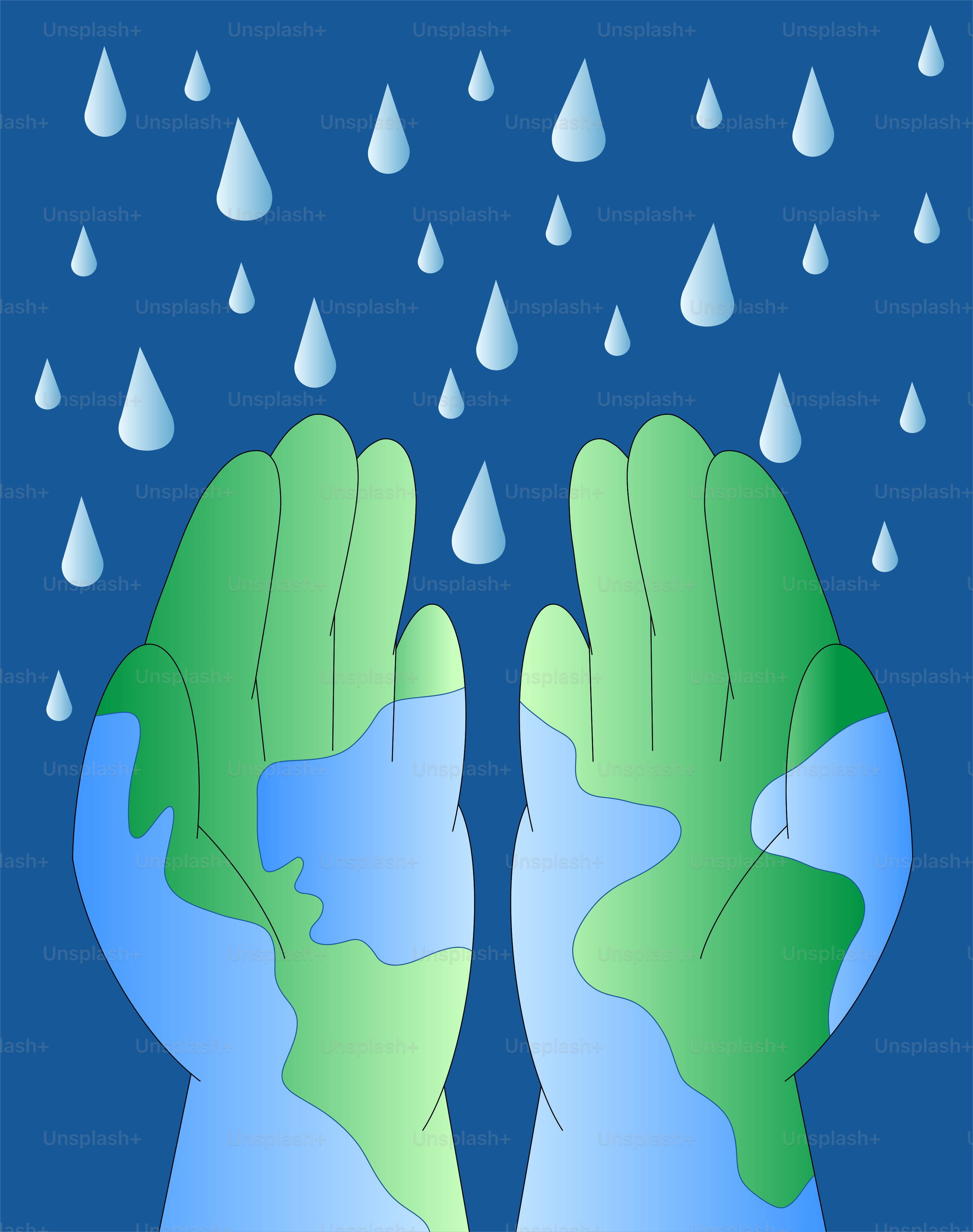 Earth's hands catching raindrops under a blue sky. vector – Earth Image ...