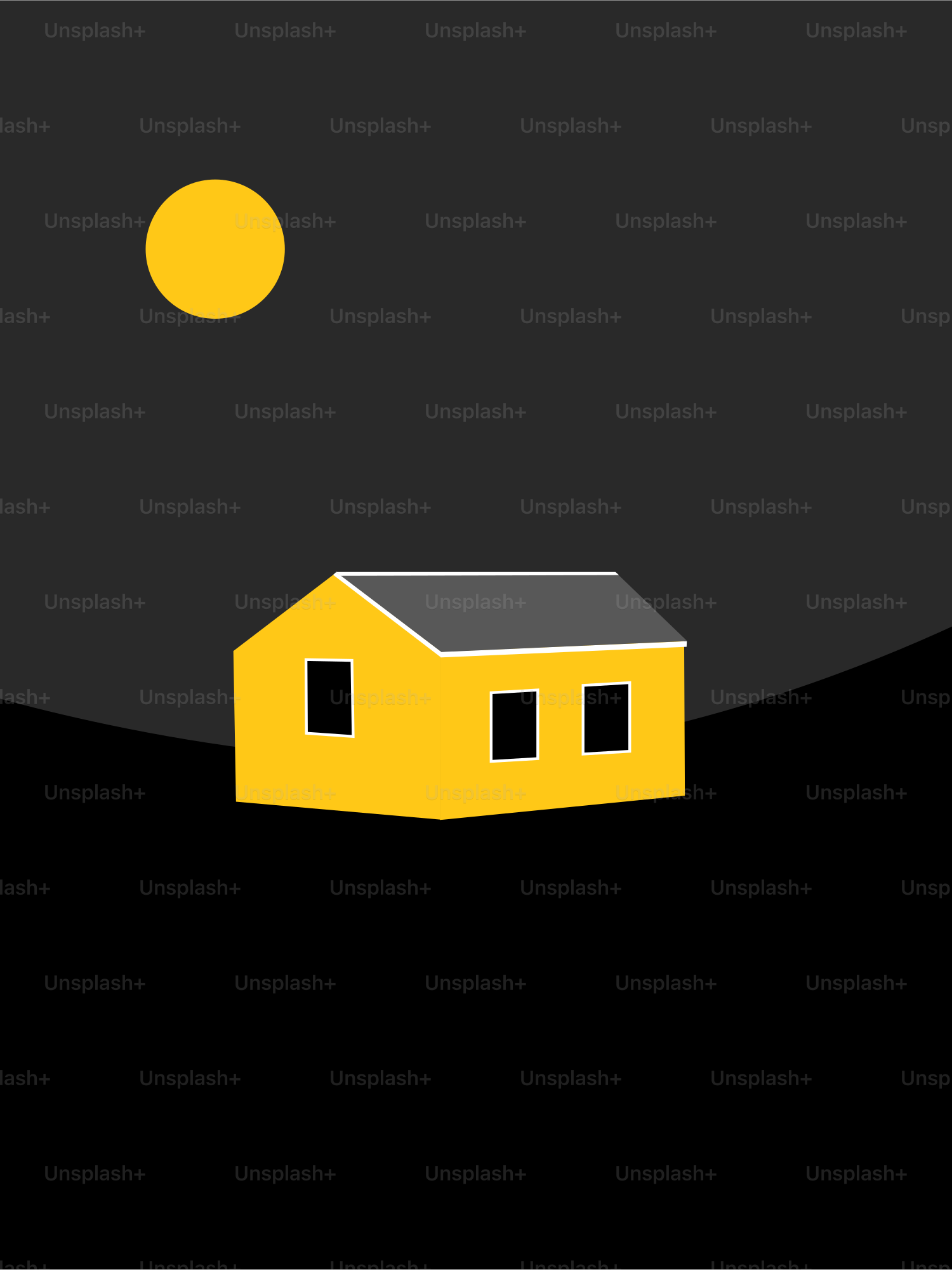 Vektor Sebuah rumah kuning di bawah langit malam yang gelap. – Gambar ...