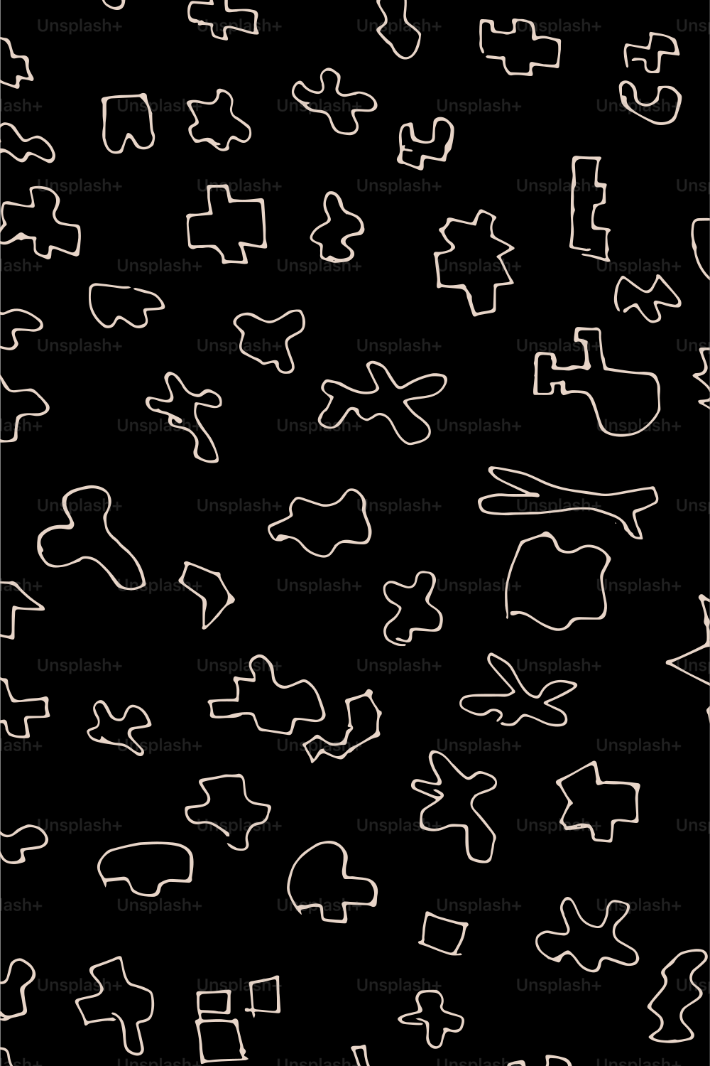 Las formas abstractas se dispersan sobre un fondo negro. vector ...