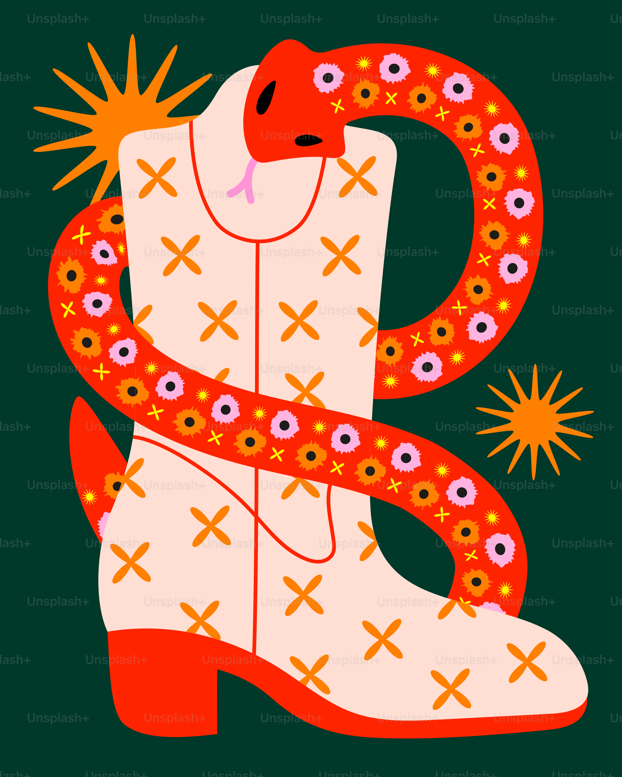 Una serpiente se envuelve alrededor de una bota de vaquero. vector ...