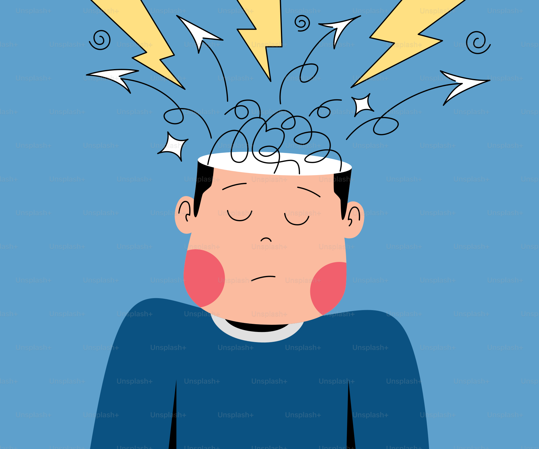 A man experiencing overwhelming thoughts. vector – Brain Image on Unsplash