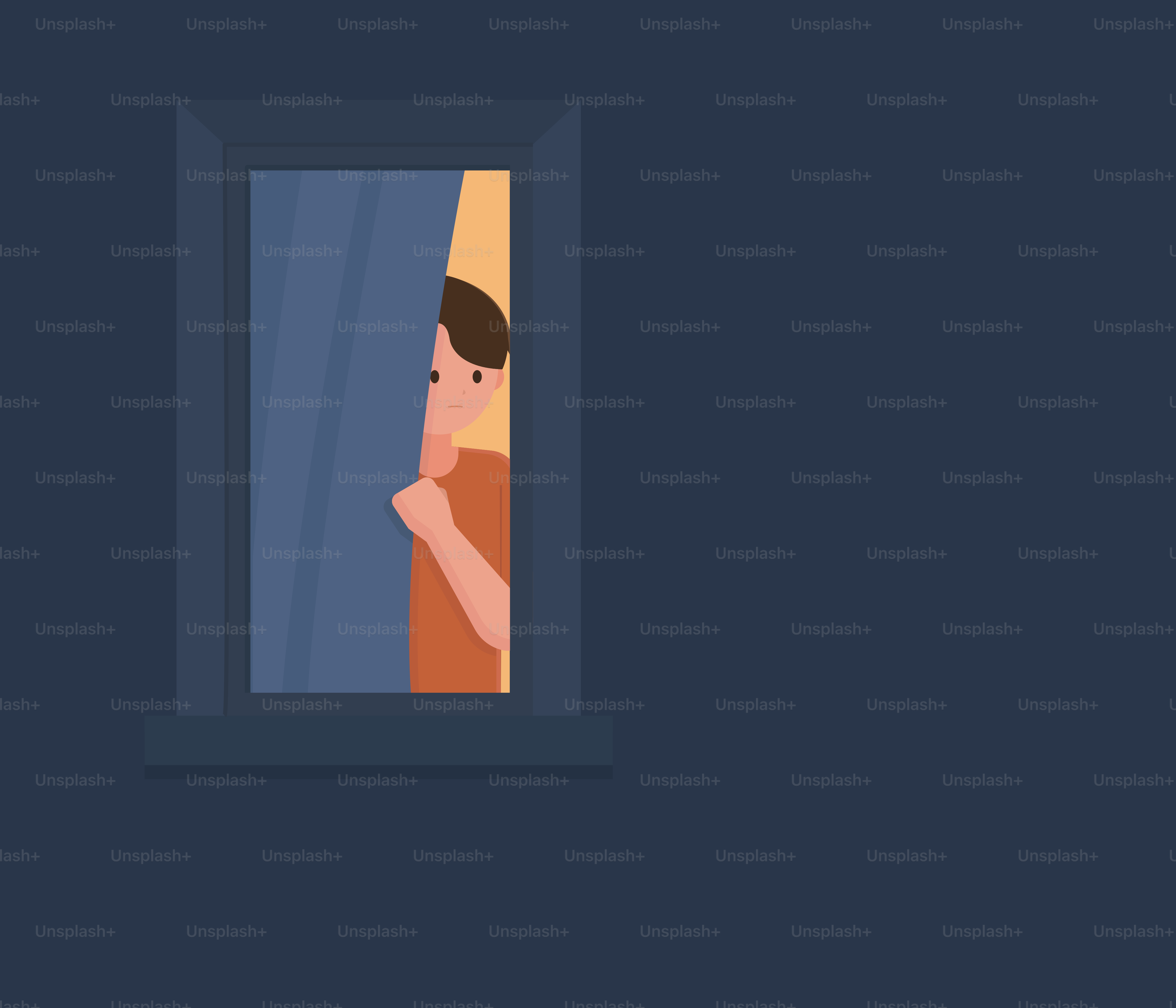 Una persona se asoma por una ventana por la noche. vector – Imagen de ...