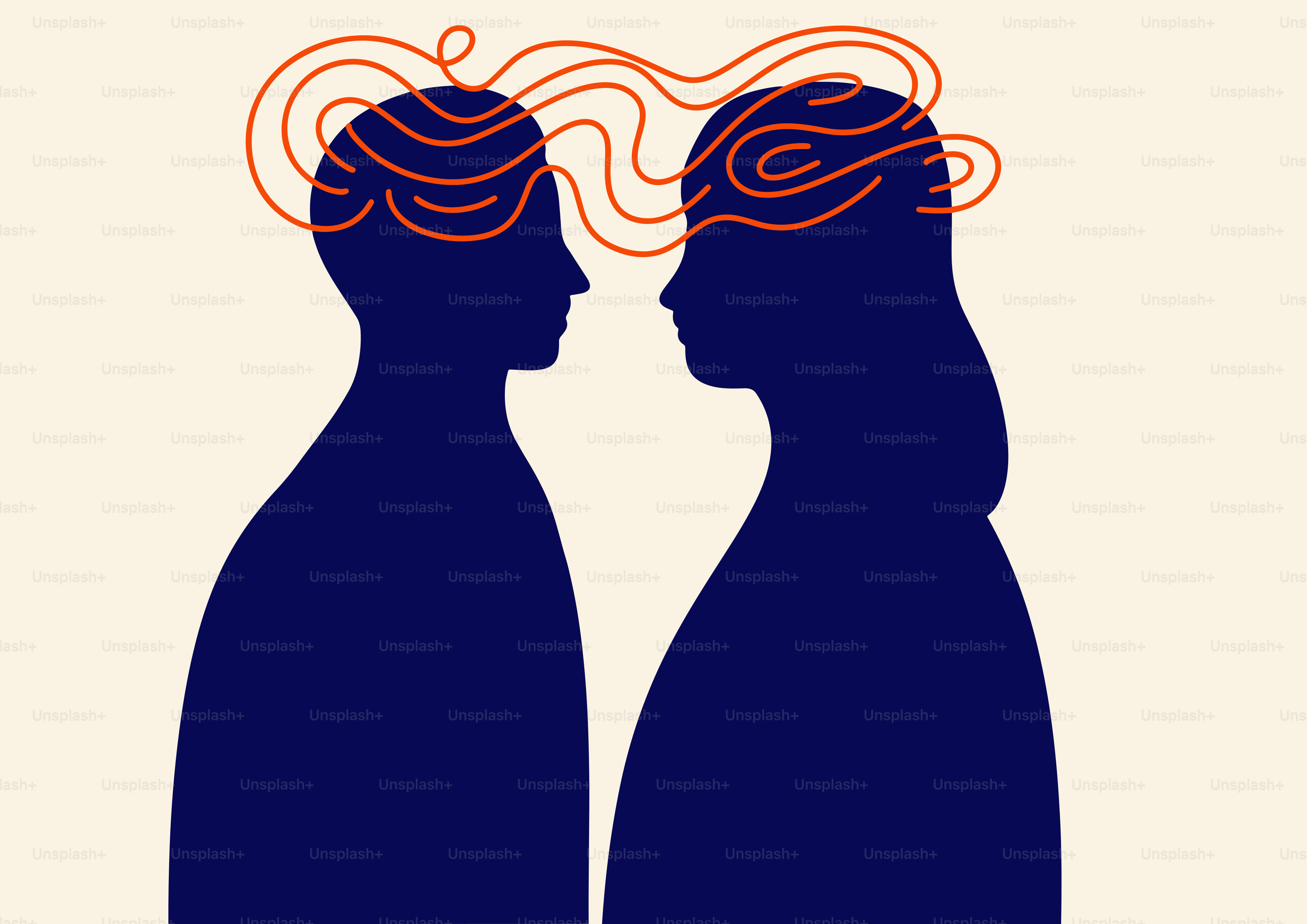 Two people connected by intertwined thoughts. vector – Brain Image on ...