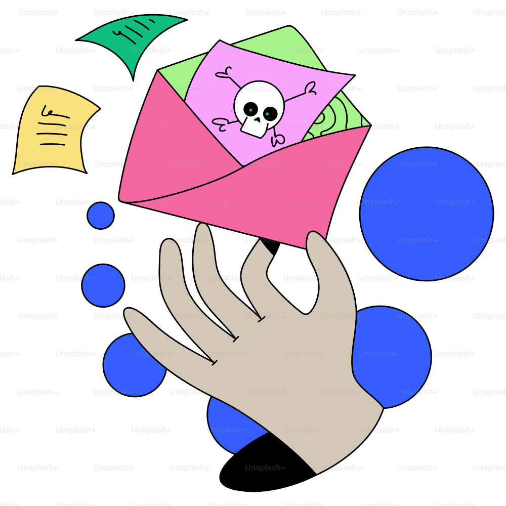 A hand holds a pink envelope with a poison symbol. vector ...