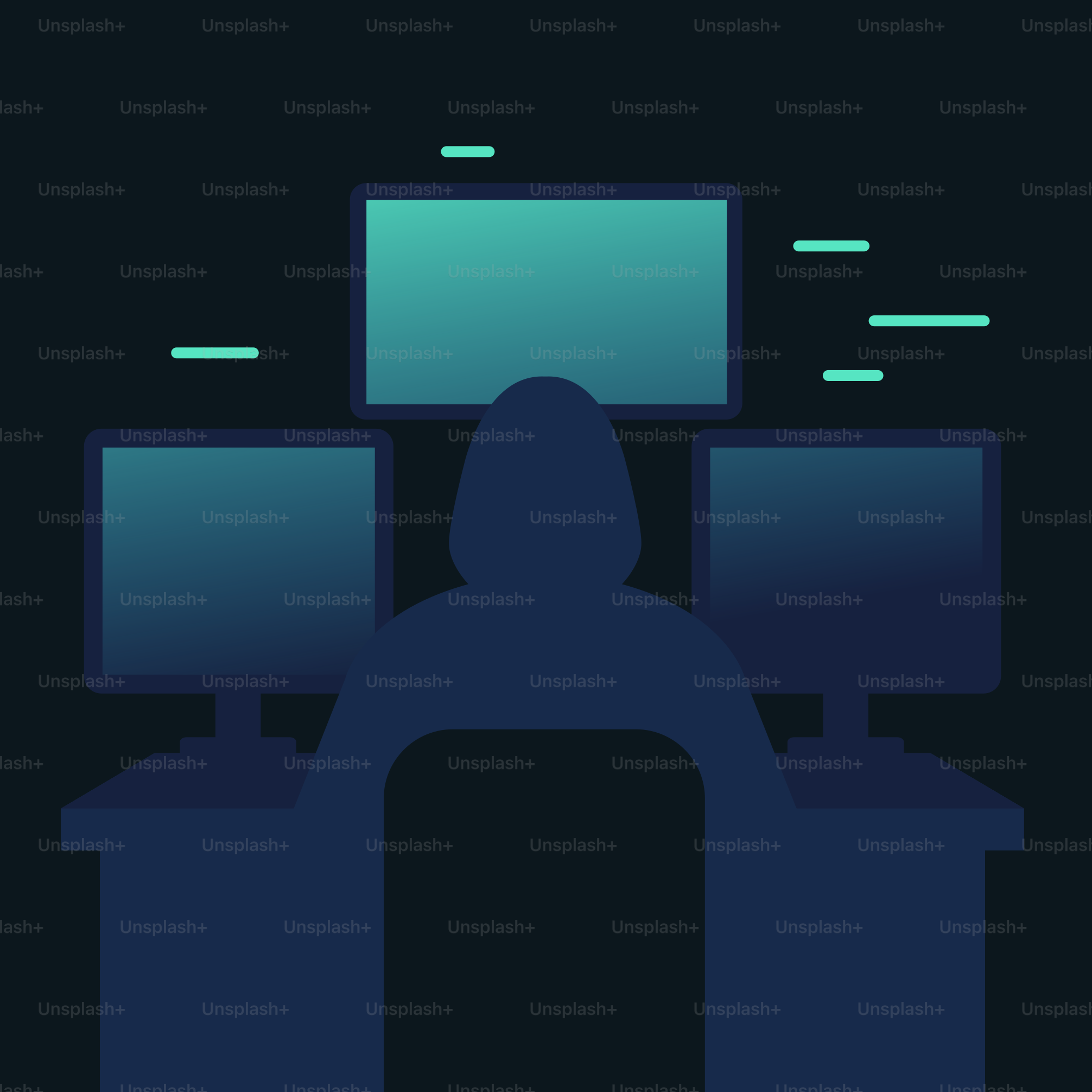 Hacker working on multiple computer monitors. vector – Man Image on ...