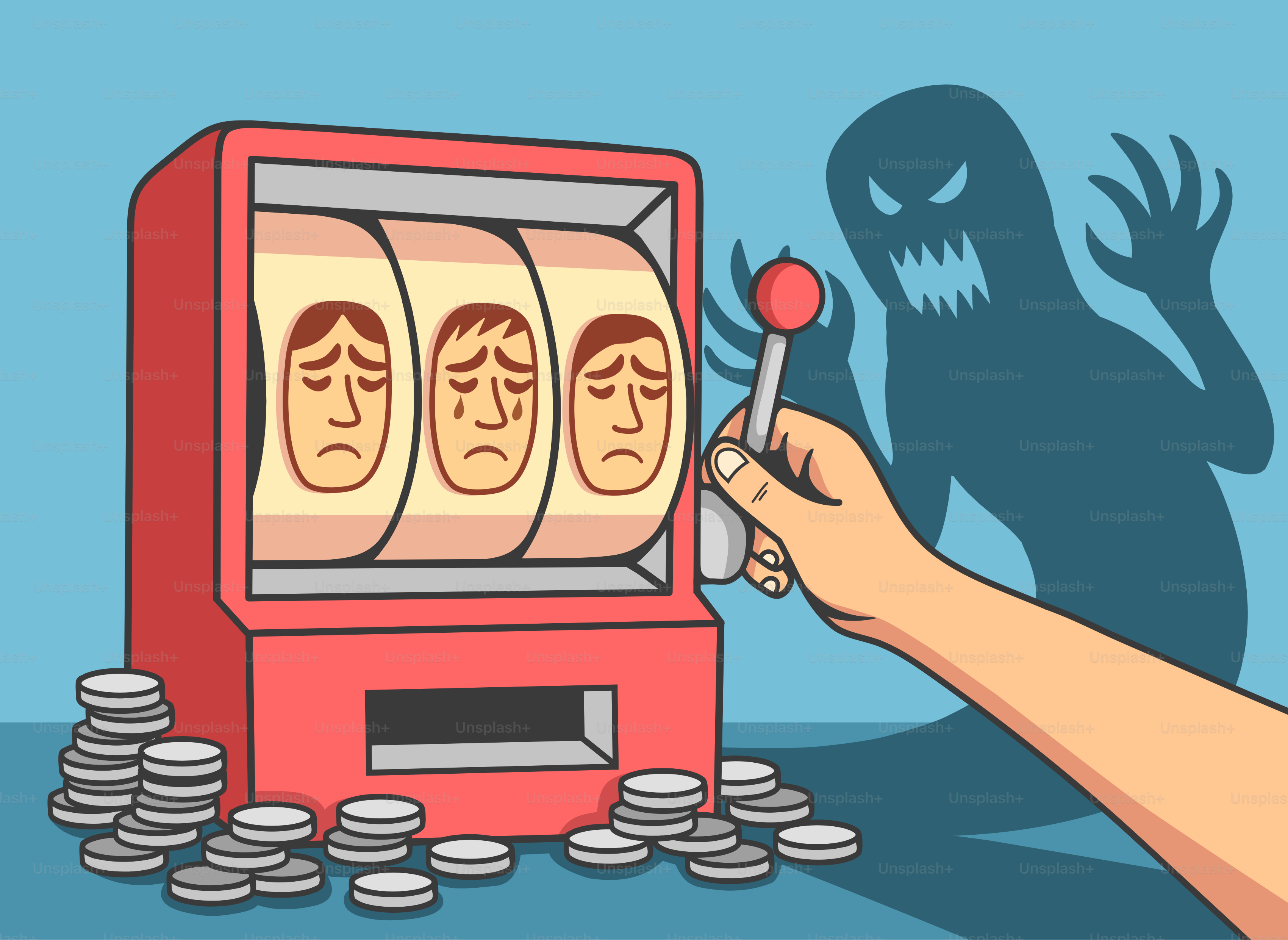 Gambling can lead to sadness and depression. vector – Money Image on ...