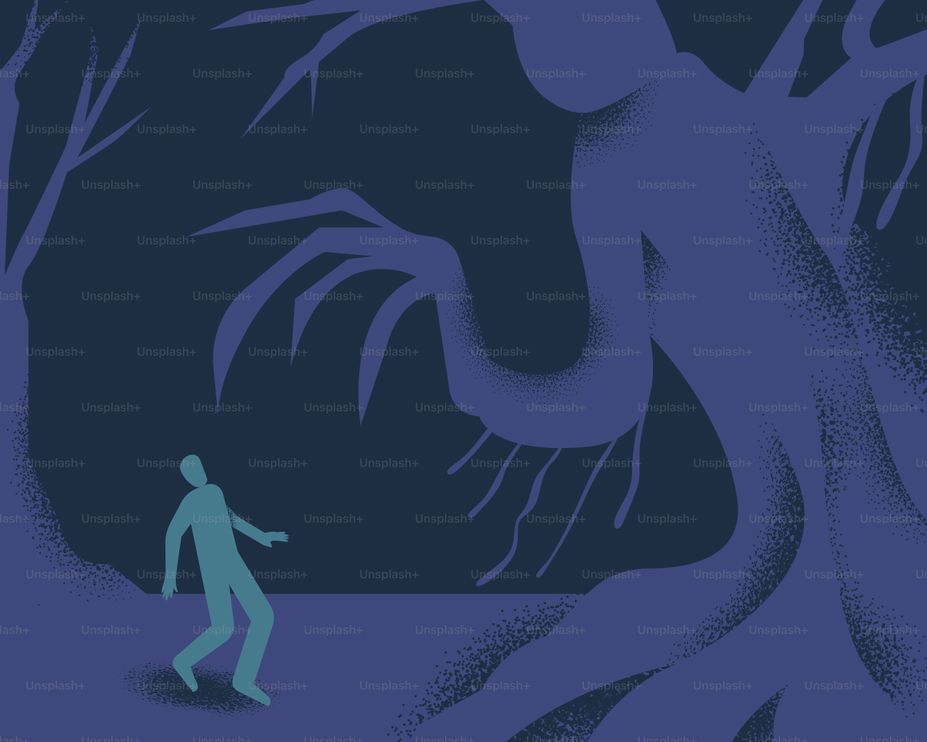 A terrifying monster looms over a scared person. vector – Forest Image ...