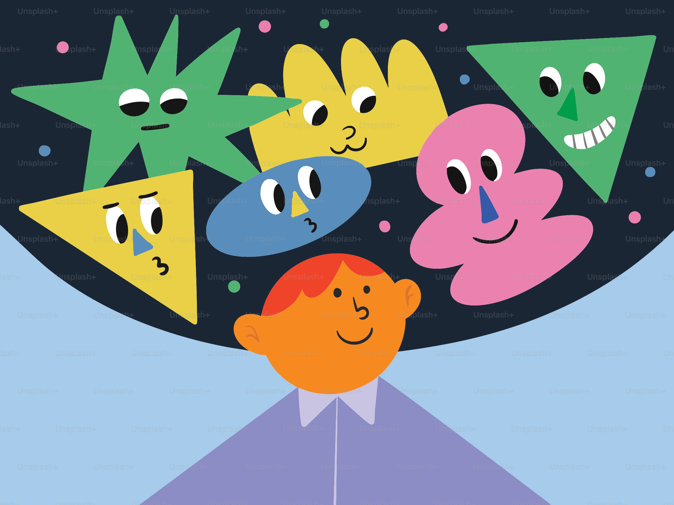 A person's thoughts are represented by animated shapes. vector – Brain ...