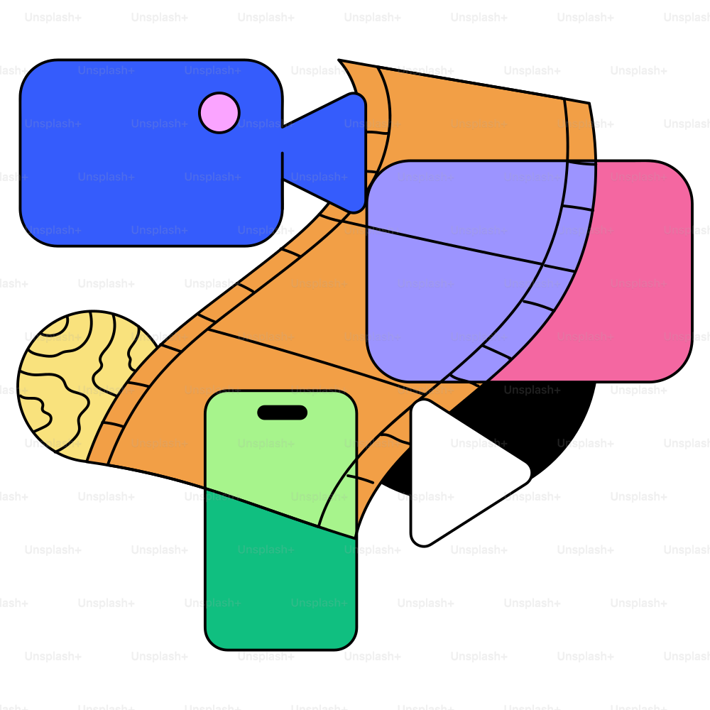 Video editing and mobile devices are represented here. vector – Social ...