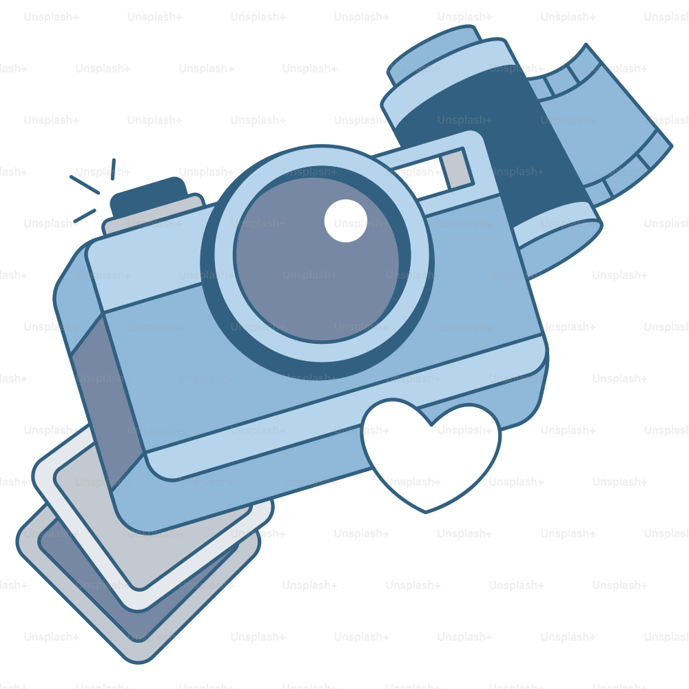 Una cámara, película, fotos y un corazón. vector – Imagen de ...