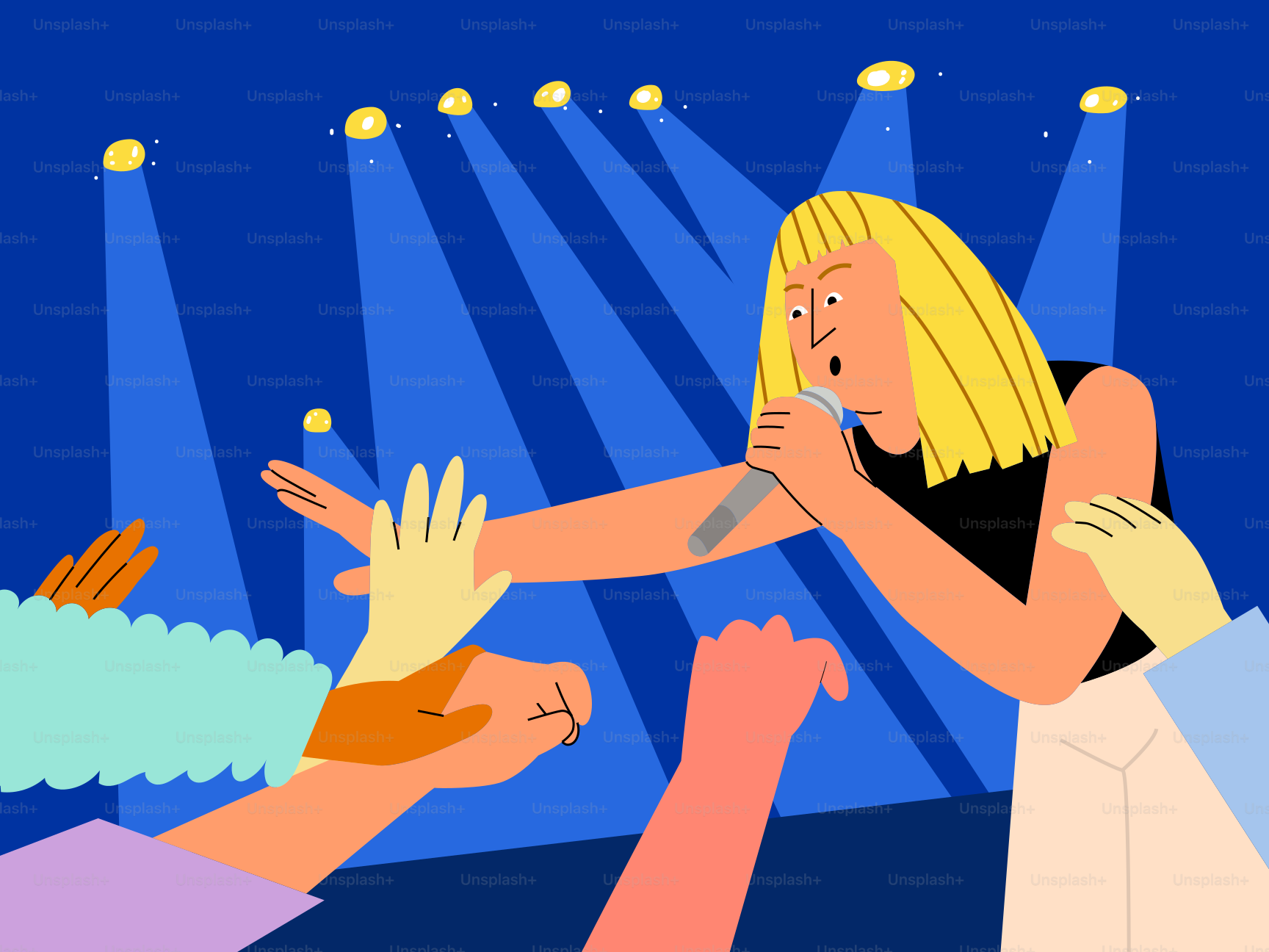 A singer performs on stage, reaching out to fans. vector – Concert ...